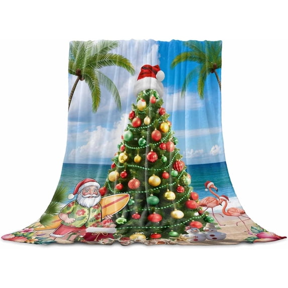 Coastal Christmas Tree Flannel Blanket 30x40In Xmas Santa Flaming Bird ...