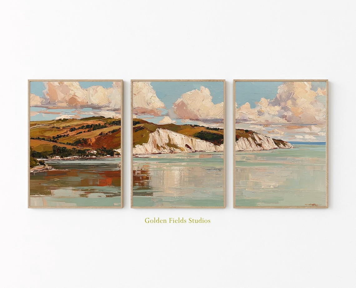 Coastal Cliff Landscape Set Of Impressionist Landscape Set 3 Stretched ...