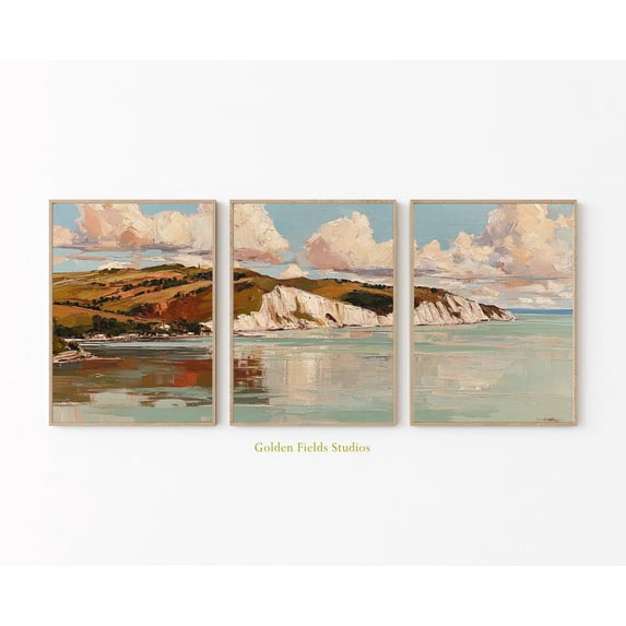 Coastal Cliff Landscape Set Of Impressionist Landscape Set 3 Stretched ...