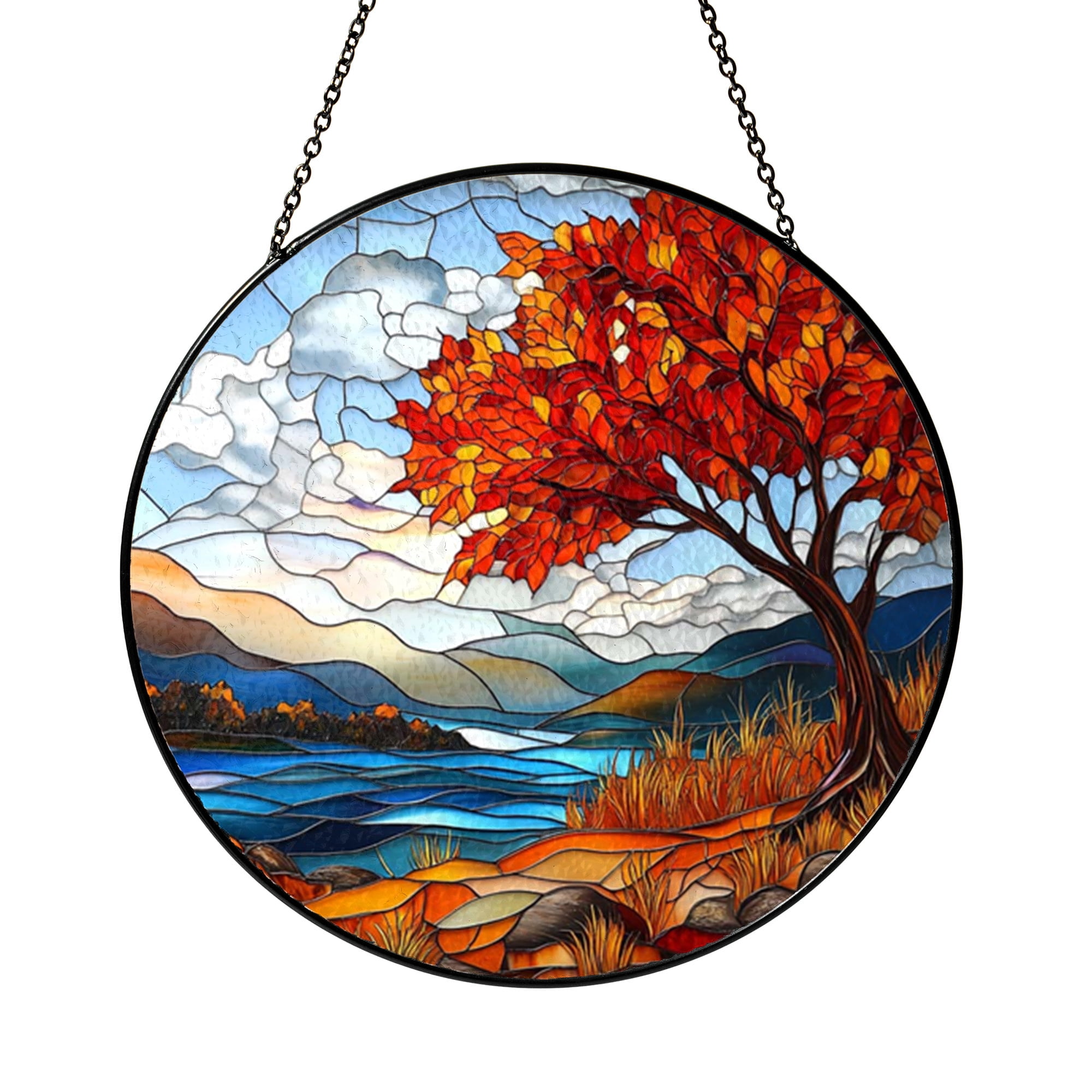 Coastal Cliff Landscape Stained Glass Style Suncatcher – Scenic Window ...