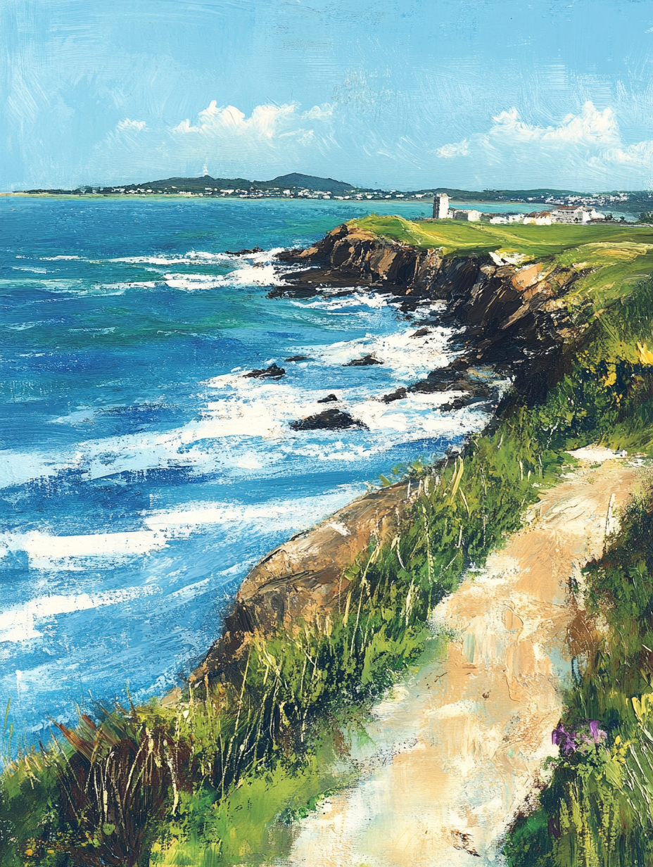 Coastal Cliff Path Ocean View Canvas Wall Art， Perfect for Living Room ...