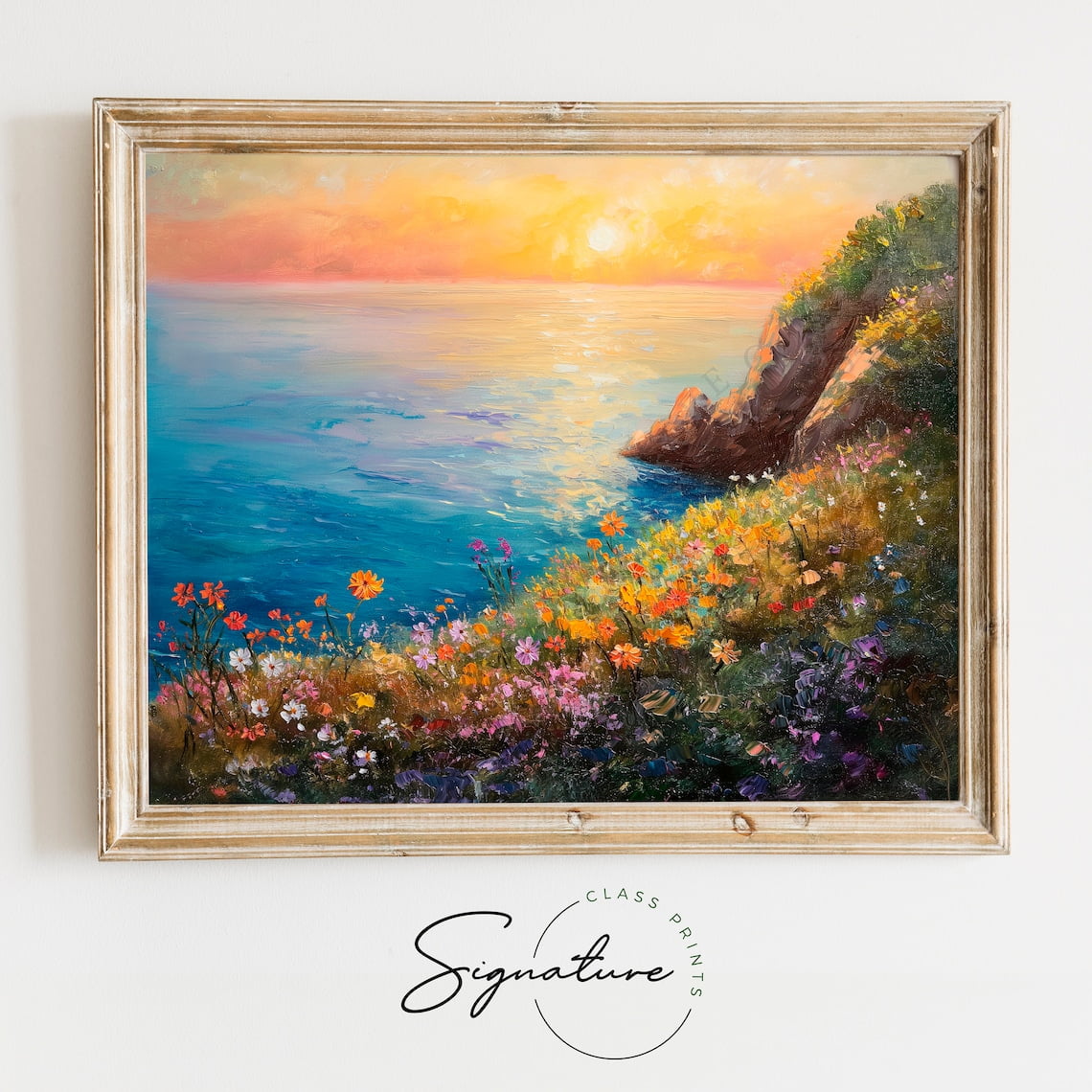 Coastal Cliff Sunset With Wildflowers, Scenic Seaside, Tranquil Flower ...