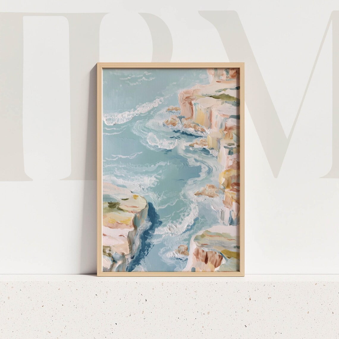 Coastal Cliffs Print, Ocean Wall Art, Textured Seaside Decor, Pastel ...