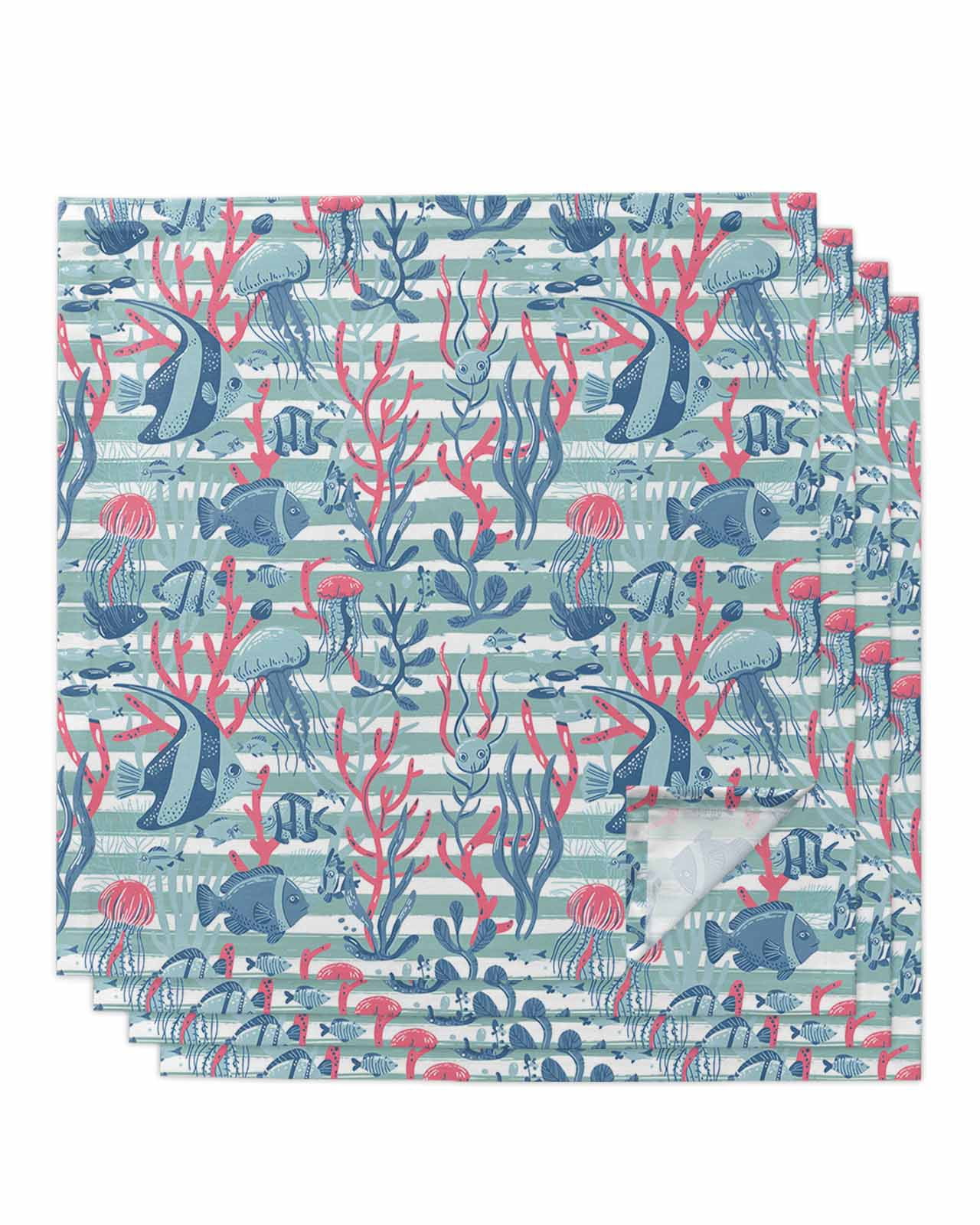 Coastal Cloth Napkins Set of 4 Reusable Dinner Napkins, Summer Coral ...