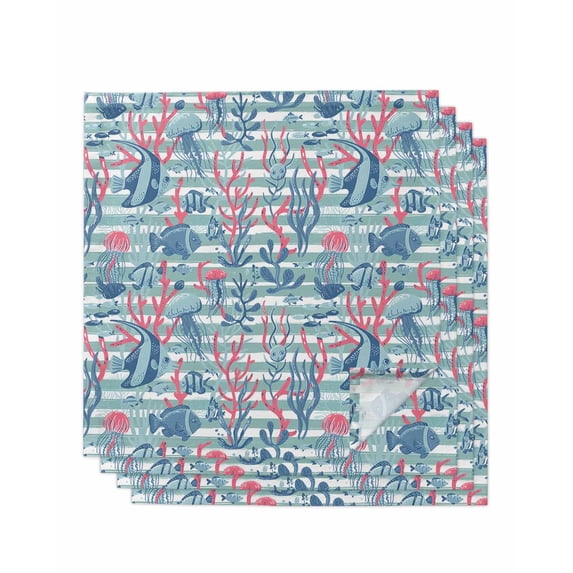 Coastal Cloth Napkins Set of 4 Reusable Dinner Napkins, Summer Coral ...