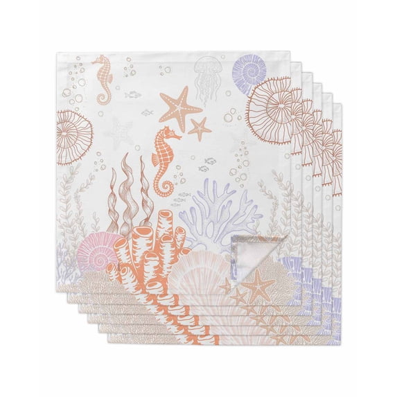 Coastal Cloth Napkins Set of 6 Reusable Dinner Napkins, Orange Brown ...