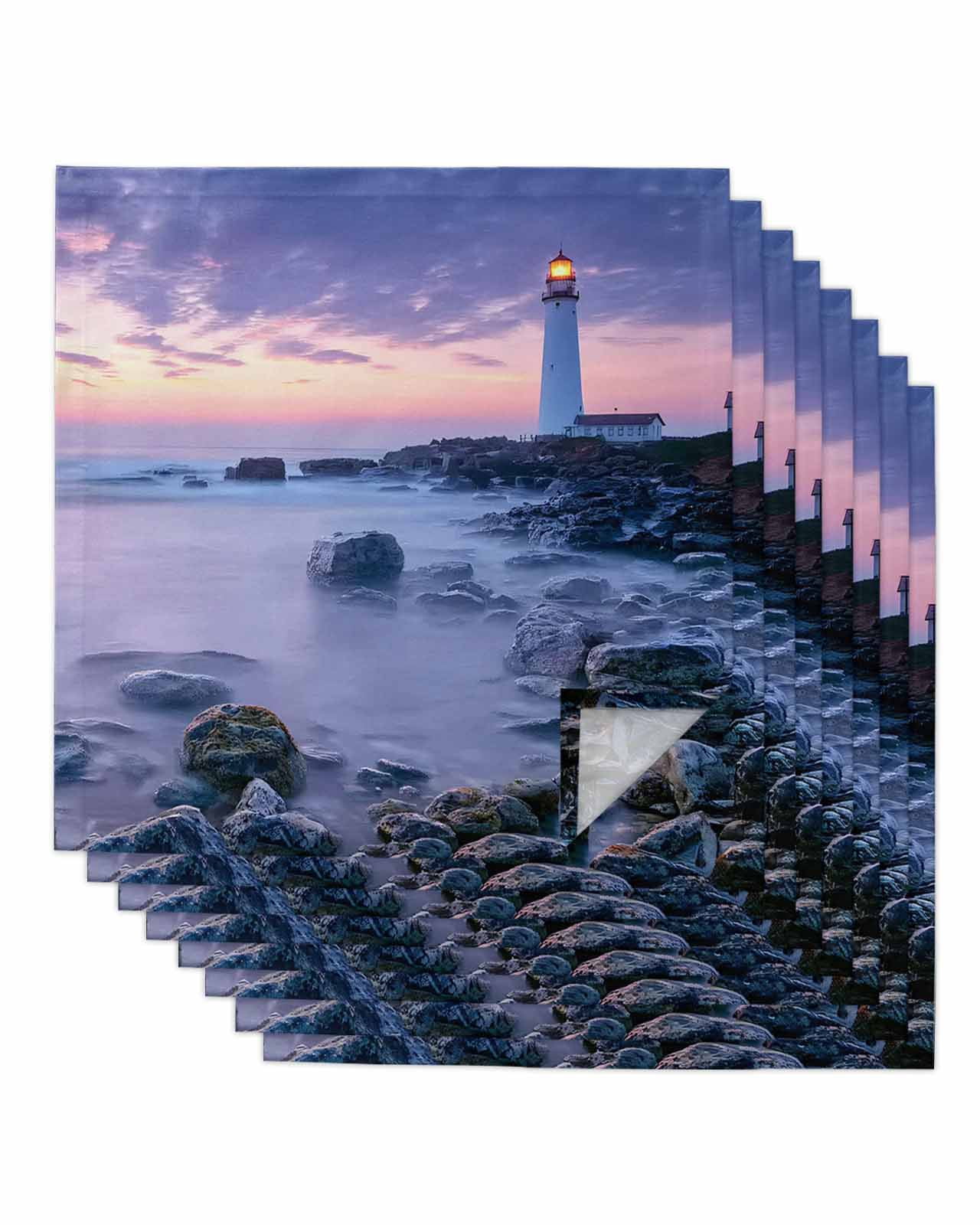 Coastal Cloth Napkins Set of 8 Reusable Dinner Napkins, Summer Beach ...