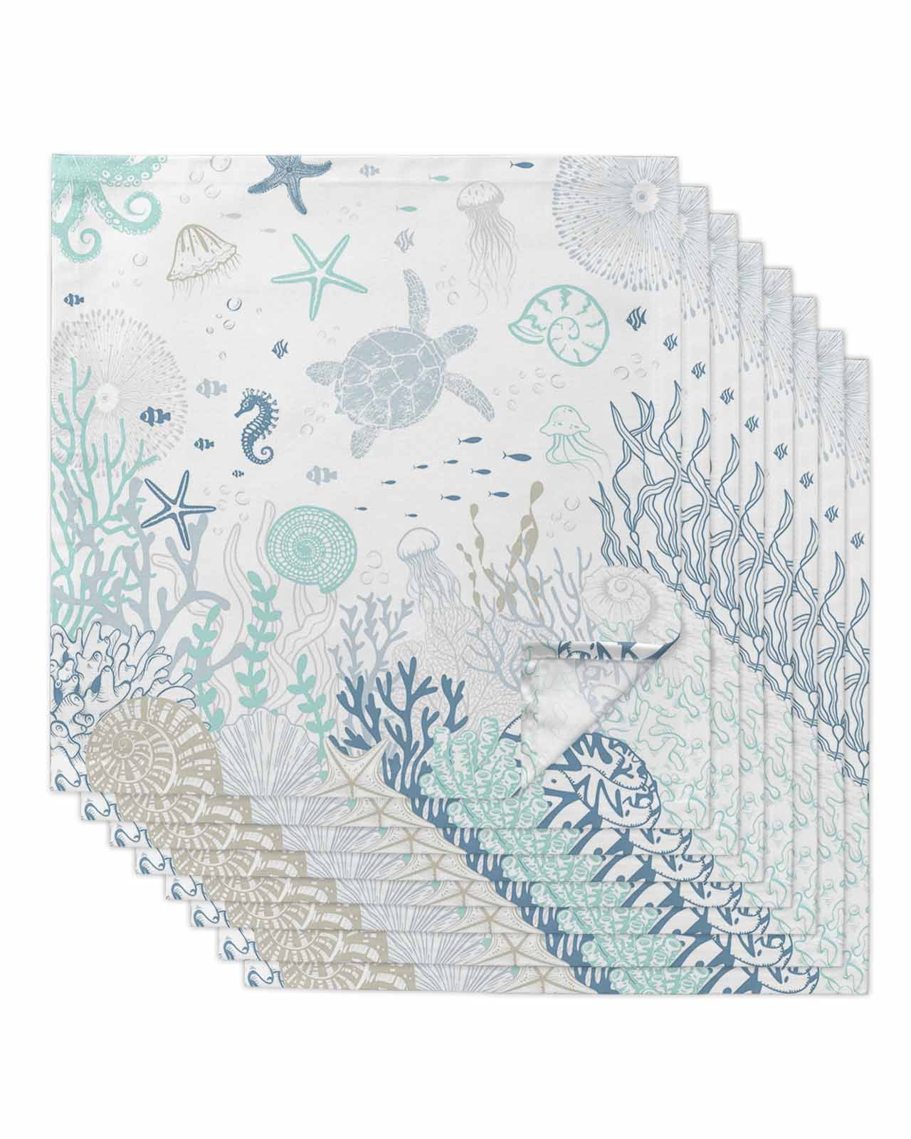 Coastal Cloth Napkins Set of 8 Reusable Dinner Napkins, Turquoise Blue ...