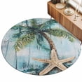 Coastal Coconut Tree Area Rugs 4' (Round) Starfish Tropical Plant Floor ...