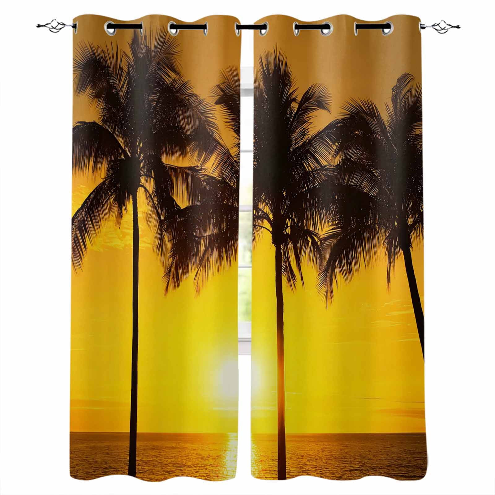 Coastal Coconut Tree Blackout Curtains for Bedroom/Living Room, Thermal ...