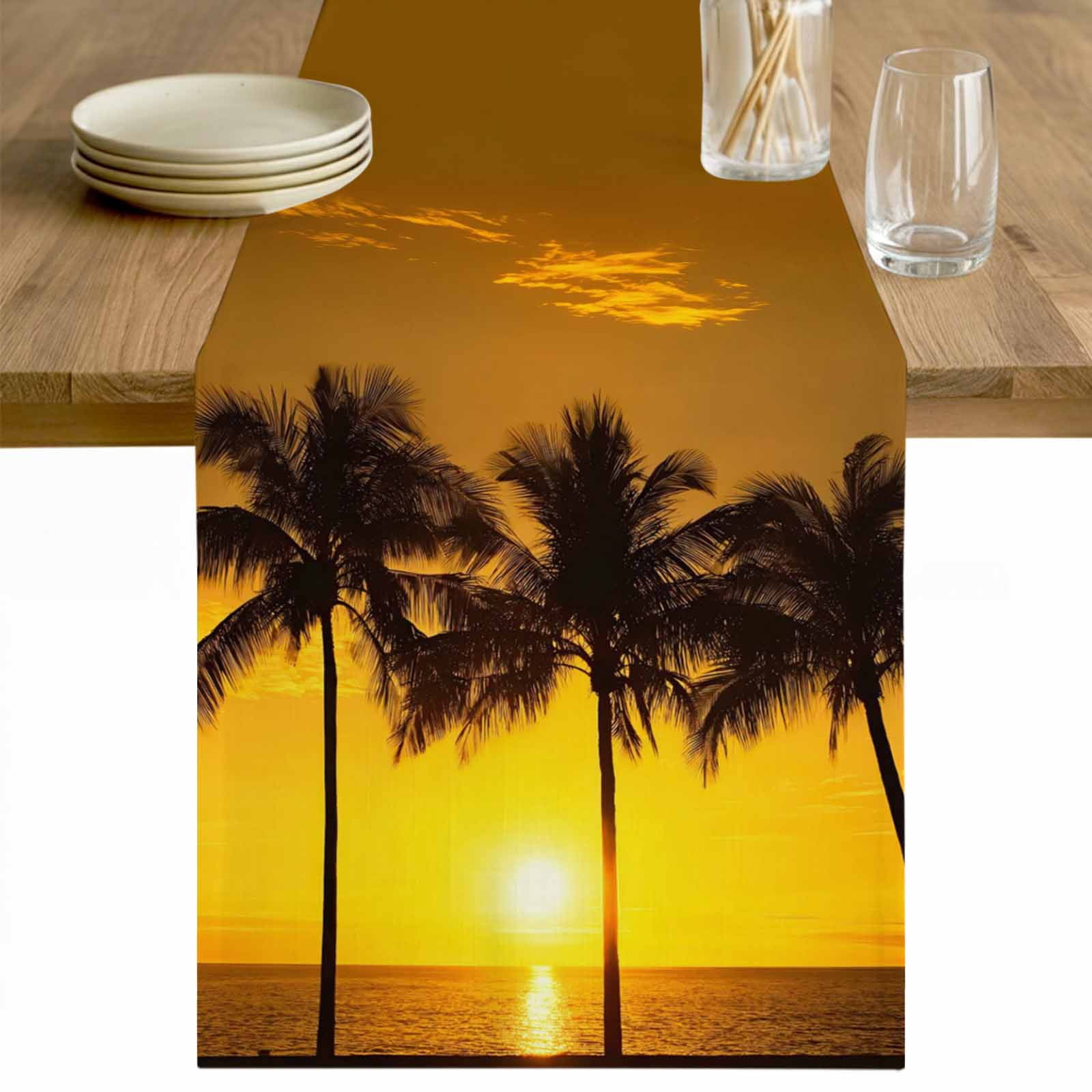 Coastal Coconut Tree Table Runner - 120 Inch Long Ocean Beach Palm Sea ...
