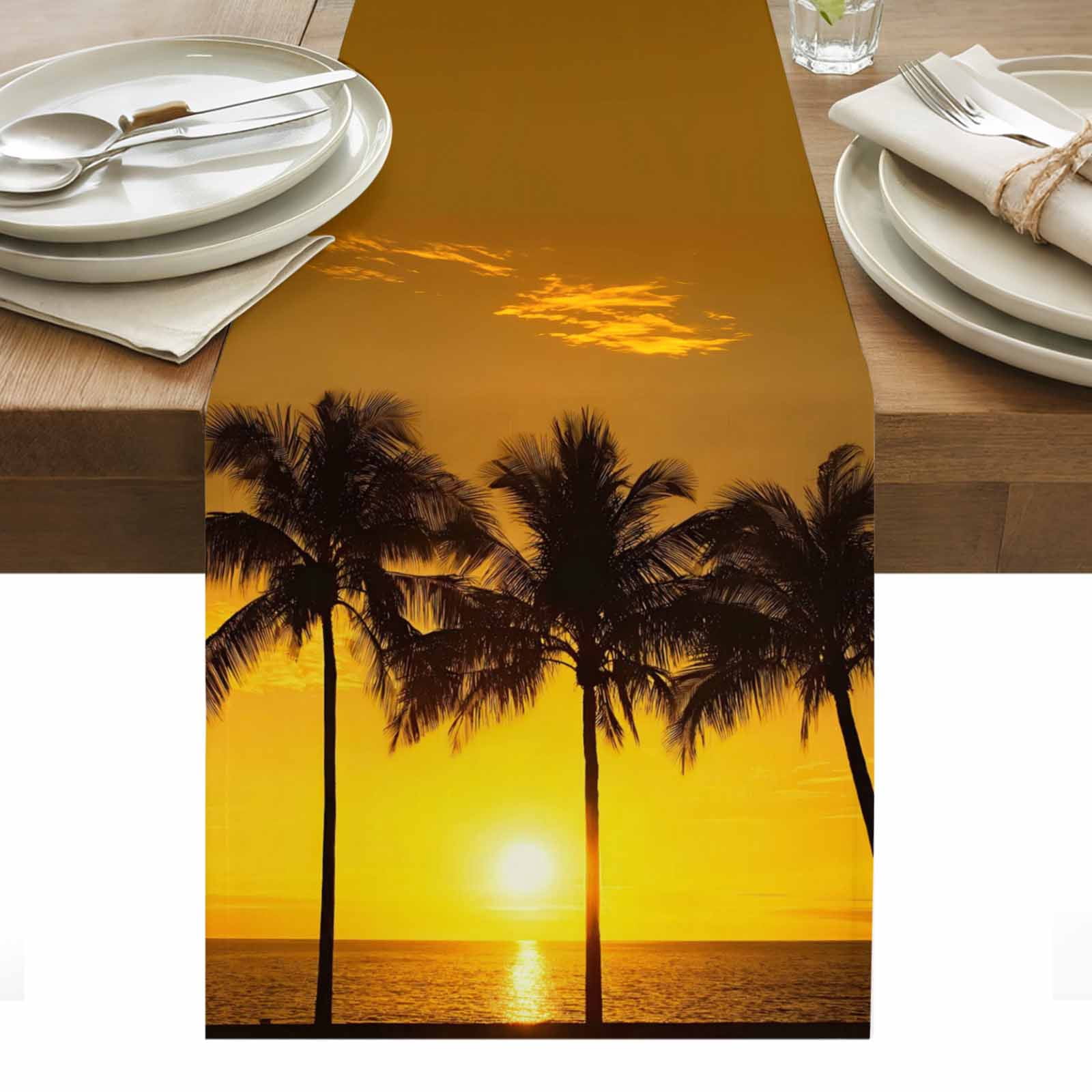 Coastal Coconut Tree Table Runner - 60 Inch Long, Kitchen Dining Table ...