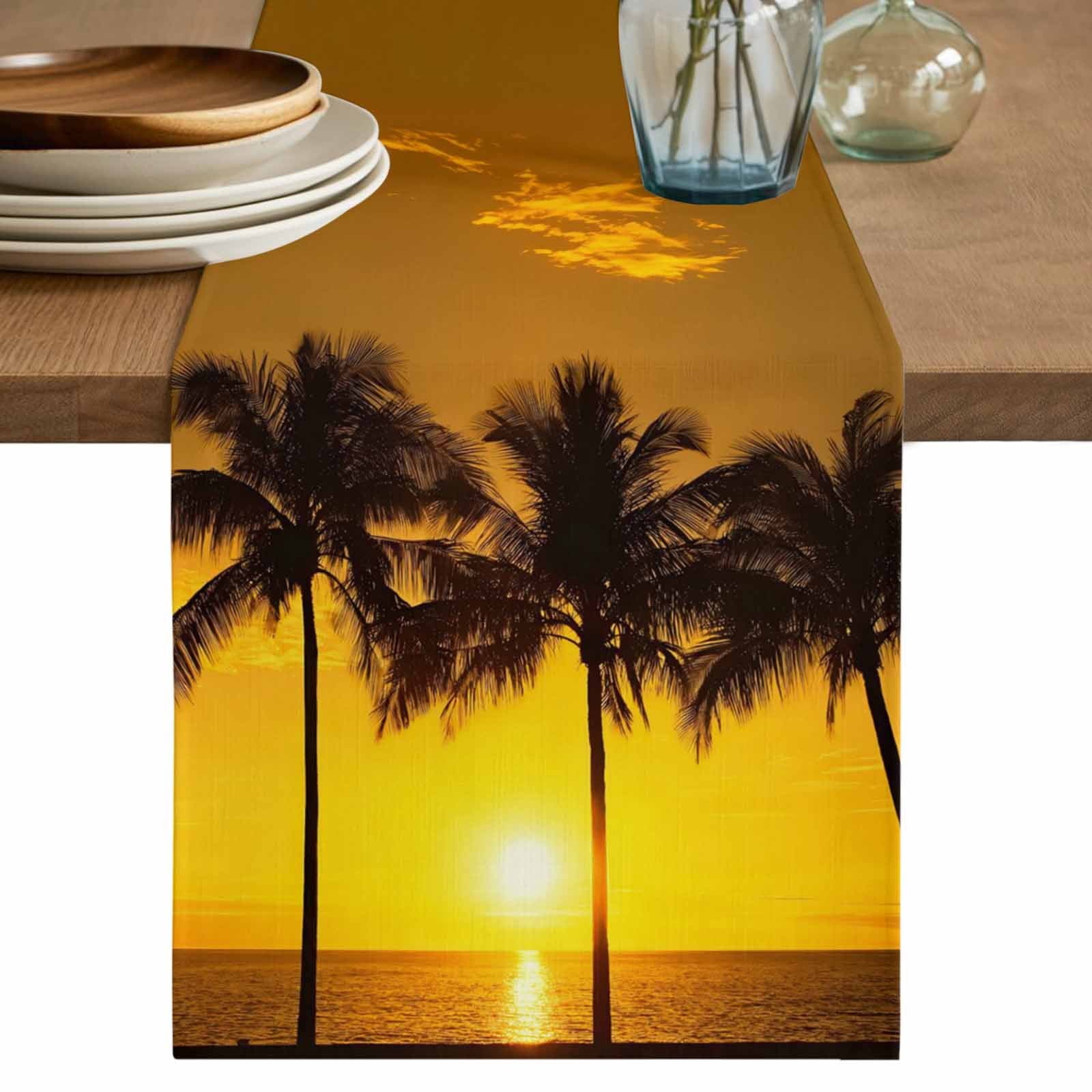 Coastal Coconut Tree Table Runner 72 Inches, Ocean Beach Palm Sea Brown ...