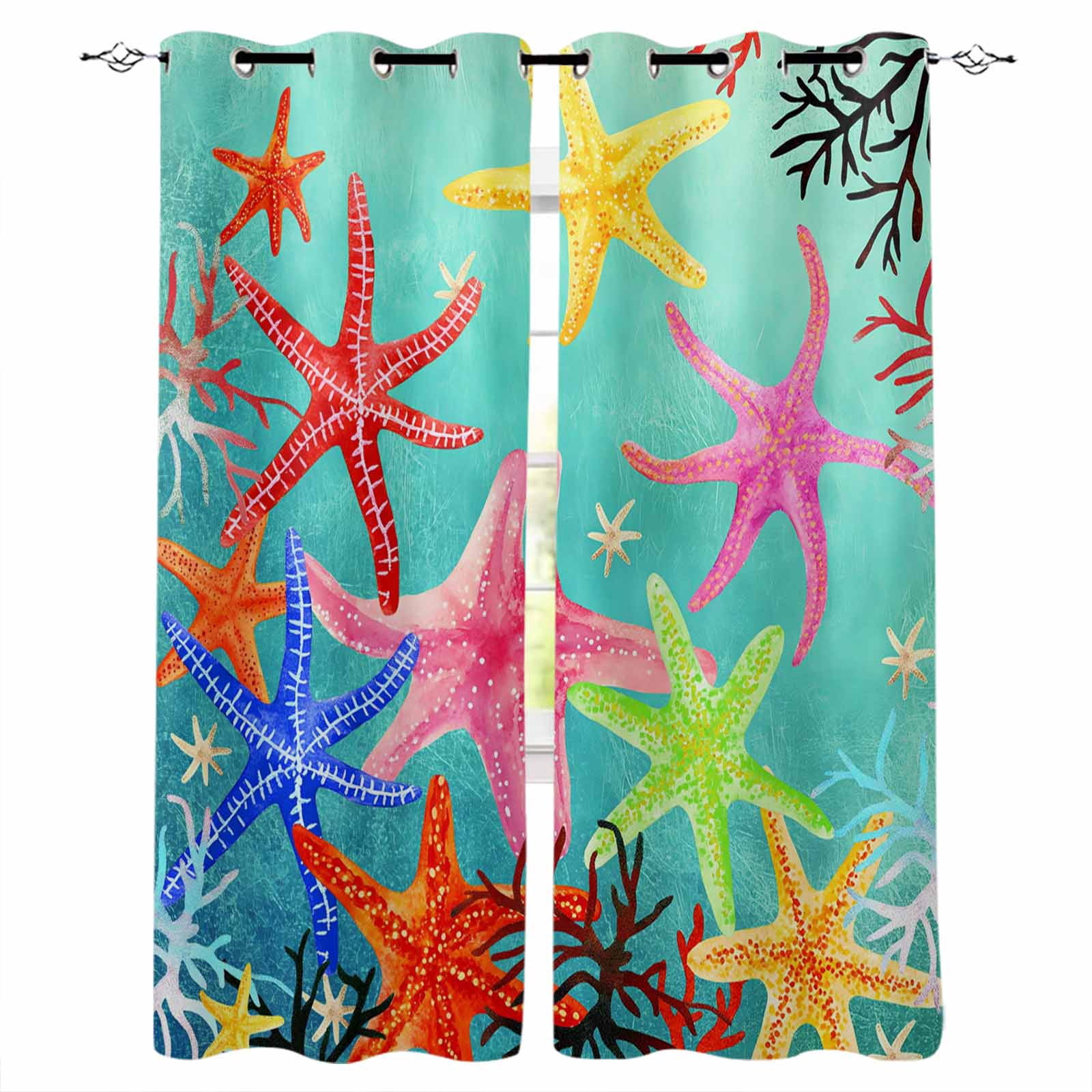 Coastal Colorful Starfish Blackout Curtains for Bedroom Living Room ...