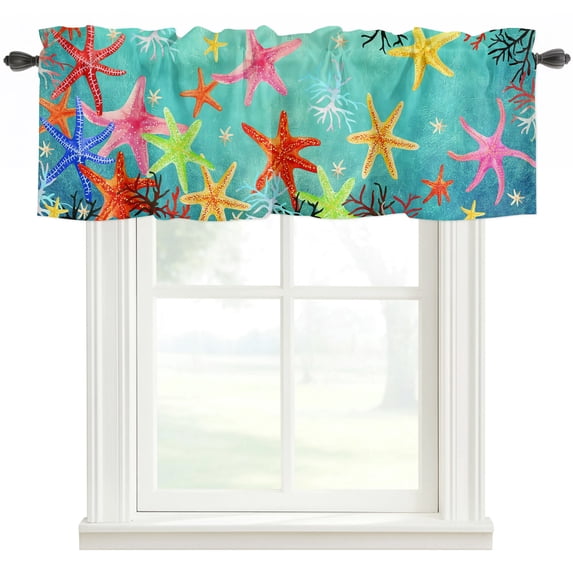 Coastal Colorful Starfish Valances for Windows Farmhouse Kitchen ...