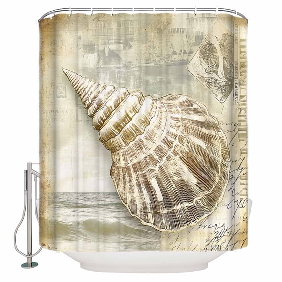 Coastal Conch Bathroom Shower Curtains with 12 Hooks Polyester ...