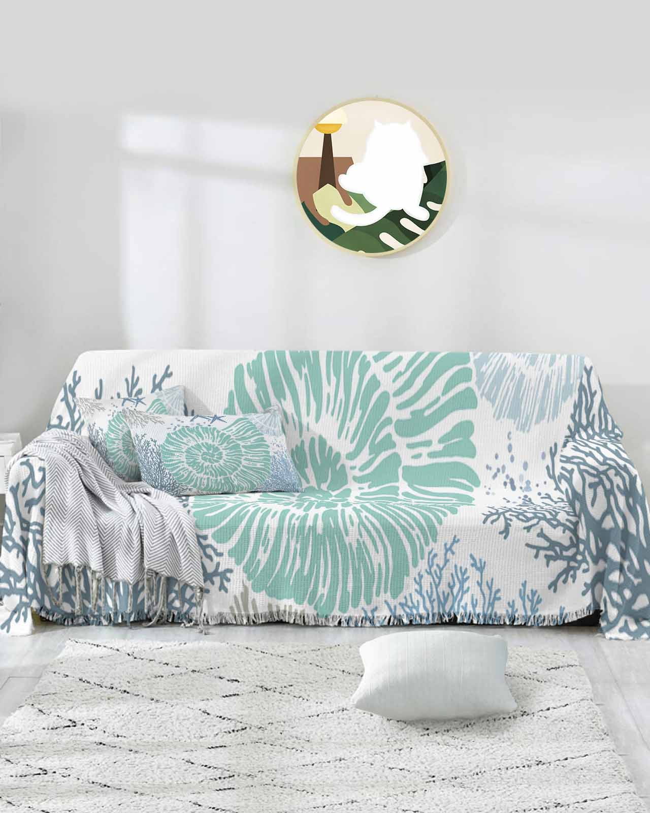 Coastal Conch Green Sofa Covers for 3 Cushion,Washable Couch Cover for ...