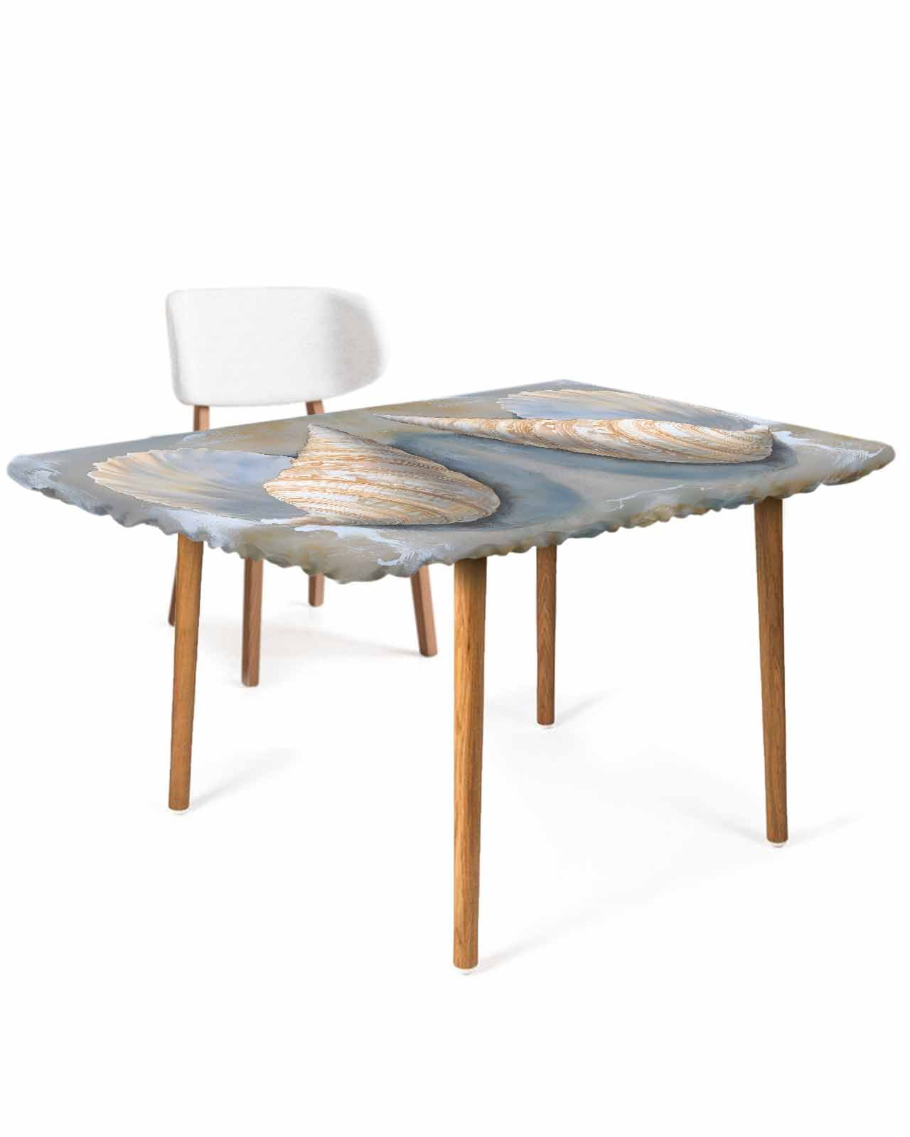 Coastal Conch Rectangle Tablecloth, Waterproof Elastic Fitted Table ...