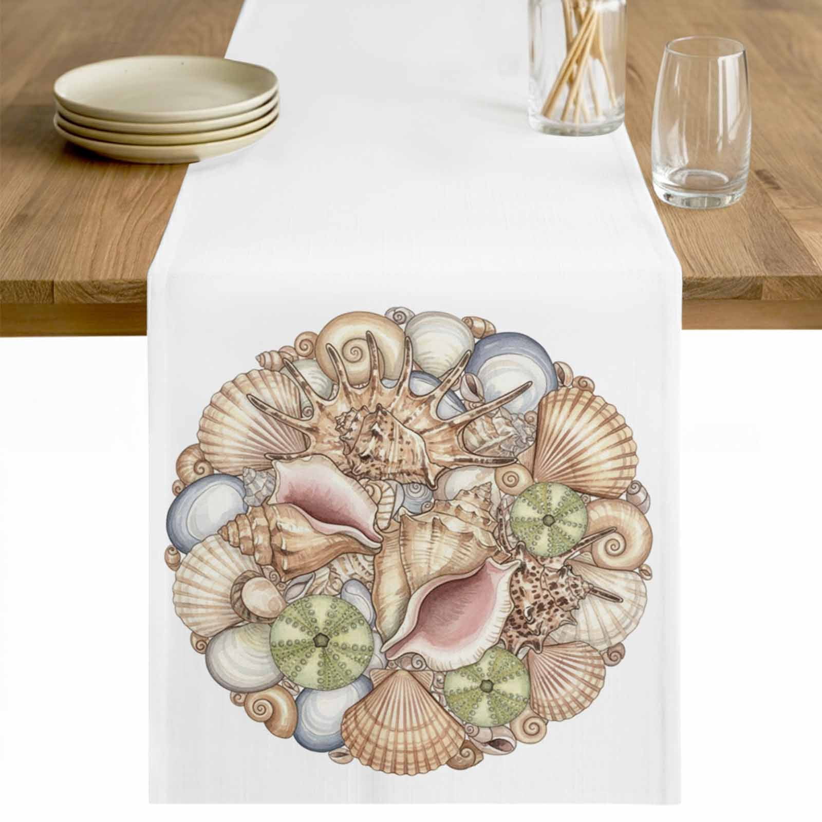 Coastal Conch Table Runner 108 Inches Long Farmhouse Dress Scarves ...