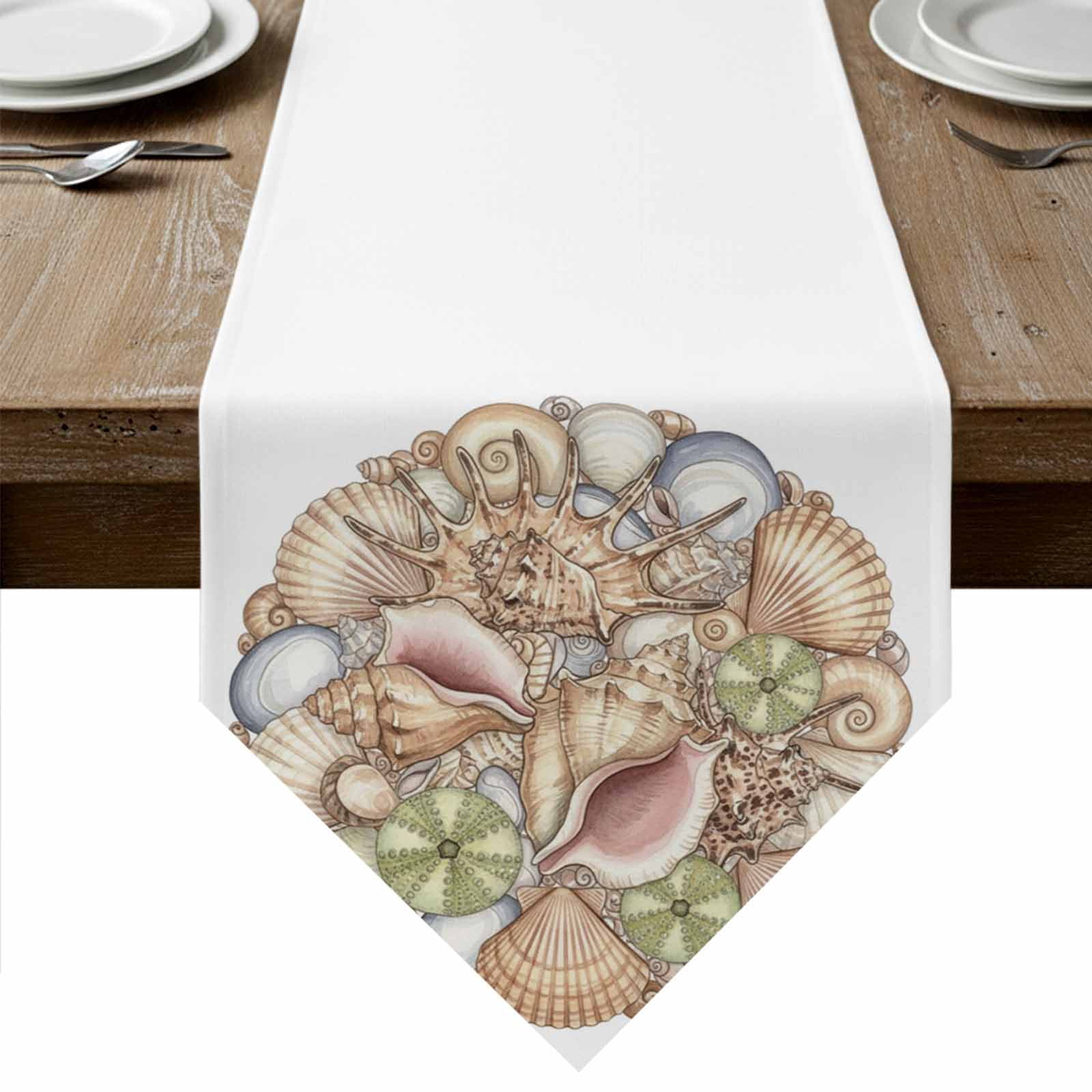 Coastal Conch Table Runner Linen Burlap Table Runner 48 Inches Long ...