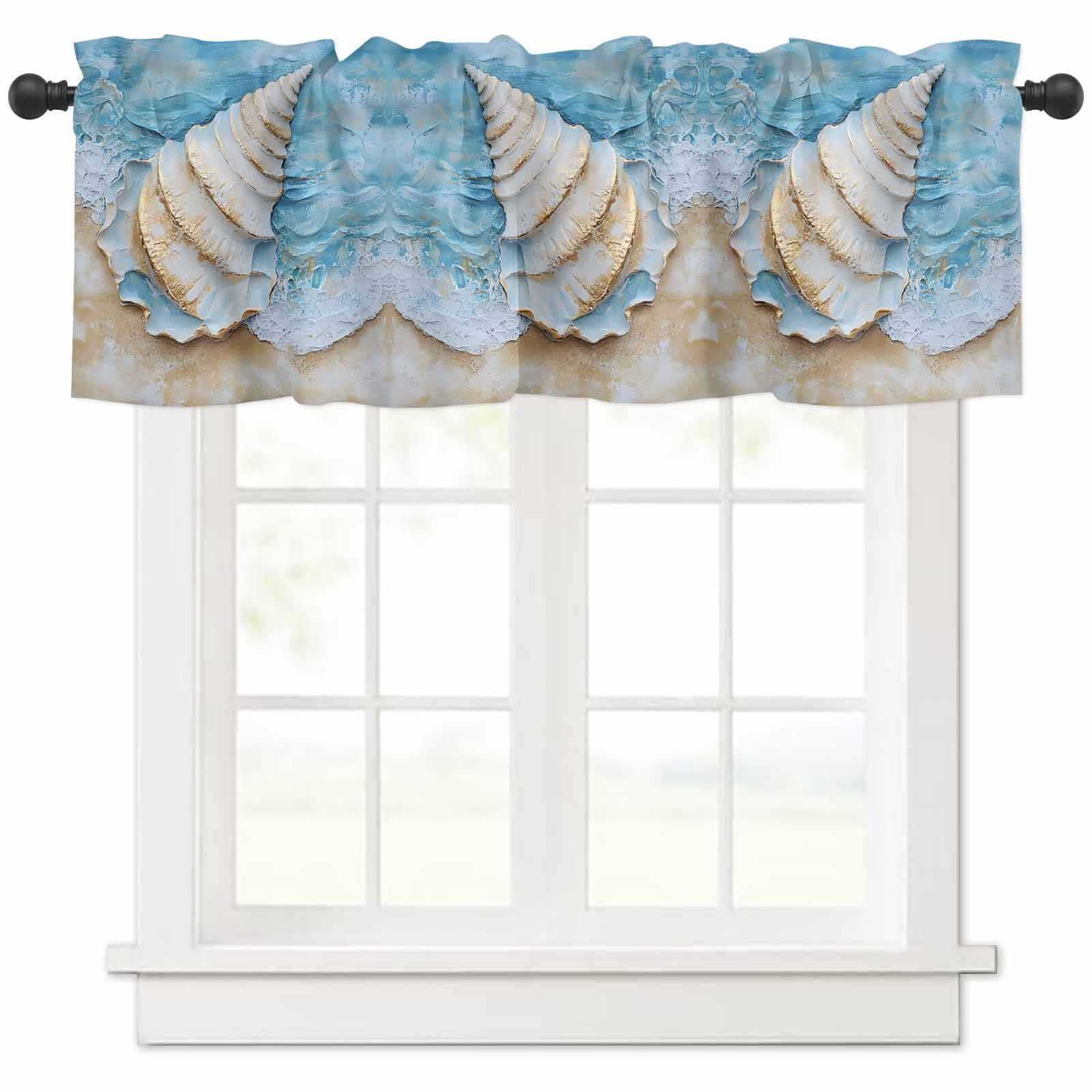 Coastal Conch Valances for Windows Farmhouse Kitchen Curtains Valances ...