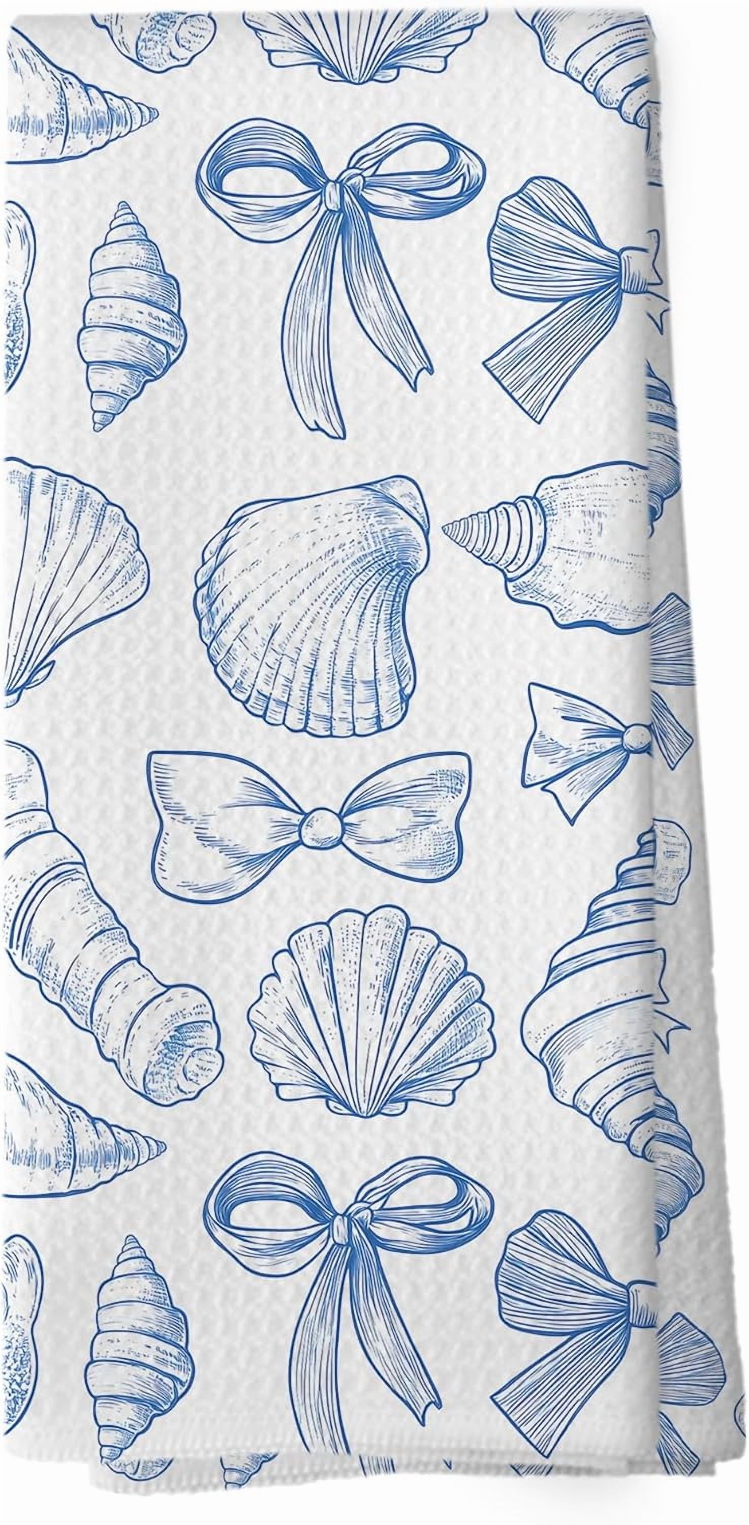 Coastal Coquette Kitchen Towels - Preppy Beach Shells Dish Towels ...