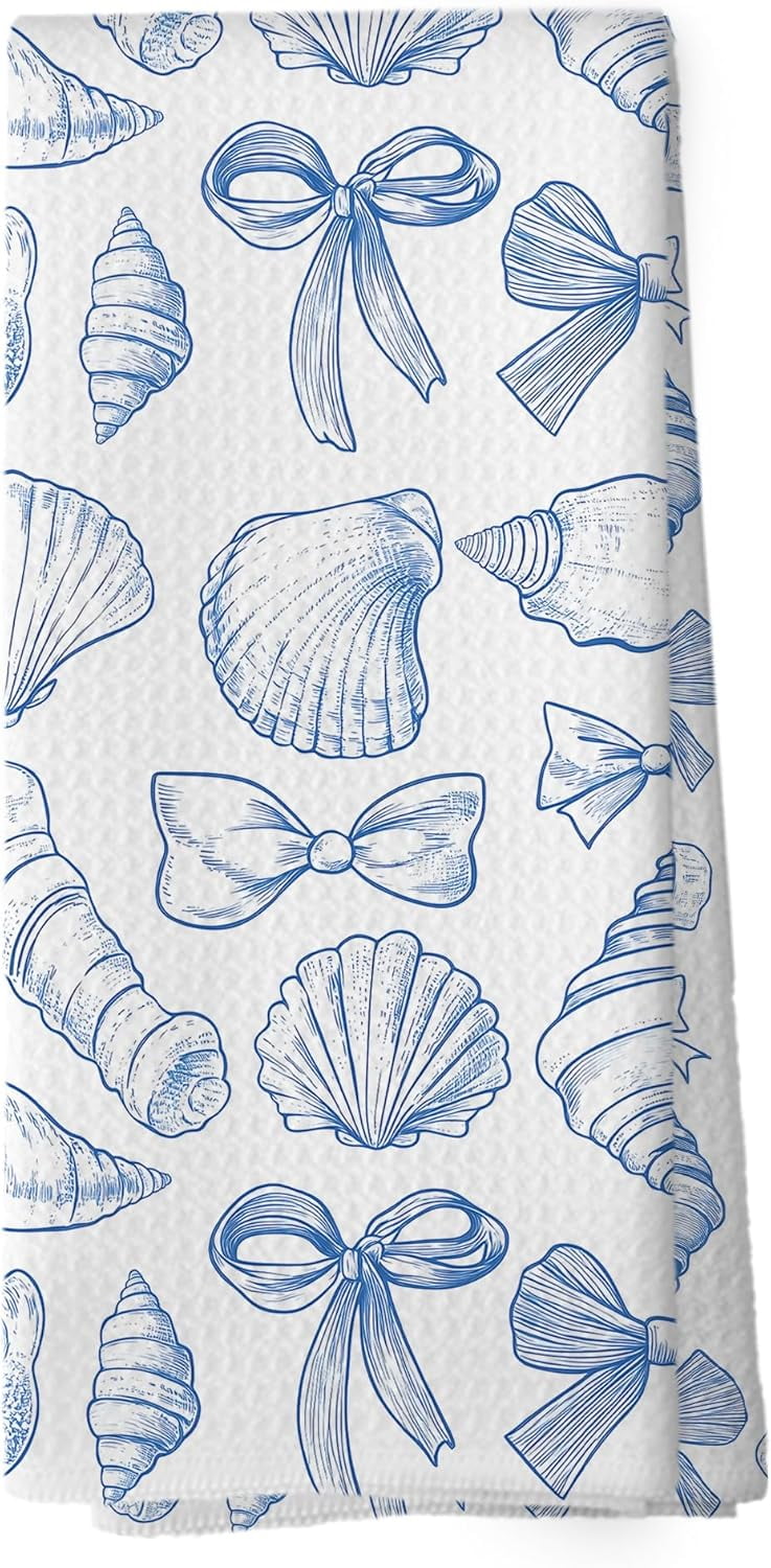 Coastal Coquette Kitchen Towels - Preppy Beach Shells Dish Towels ...