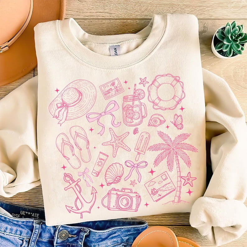 Coastal Coquette Sweatshirt, Summer Vibes Sweatshirt, Beach Sweatshirt ...