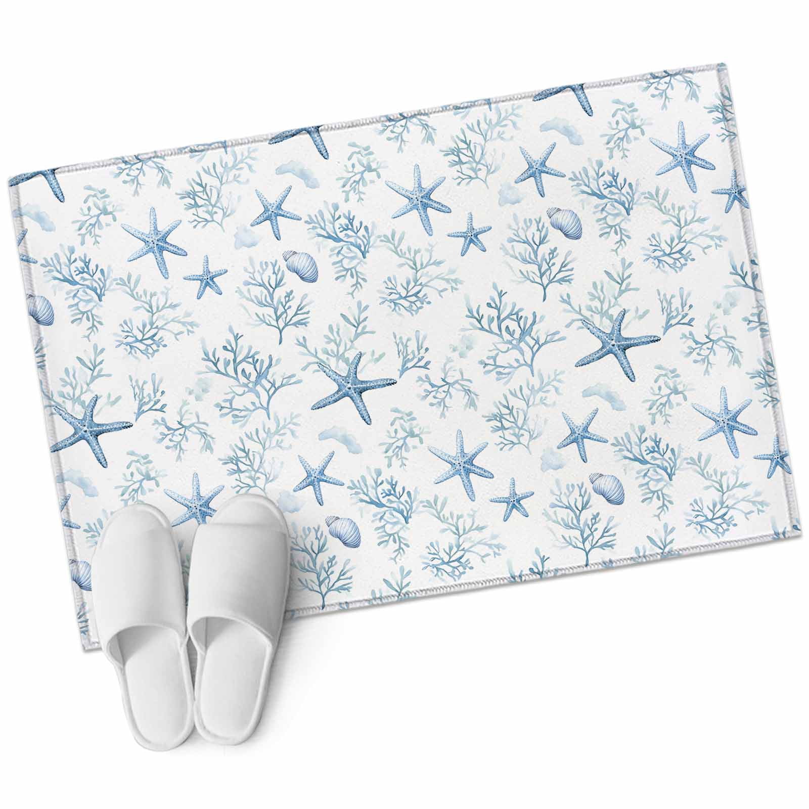 Coastal Coral Bathroom Mat 2x3 FT, Non Slip Small Kitchen Mat, Ocean ...