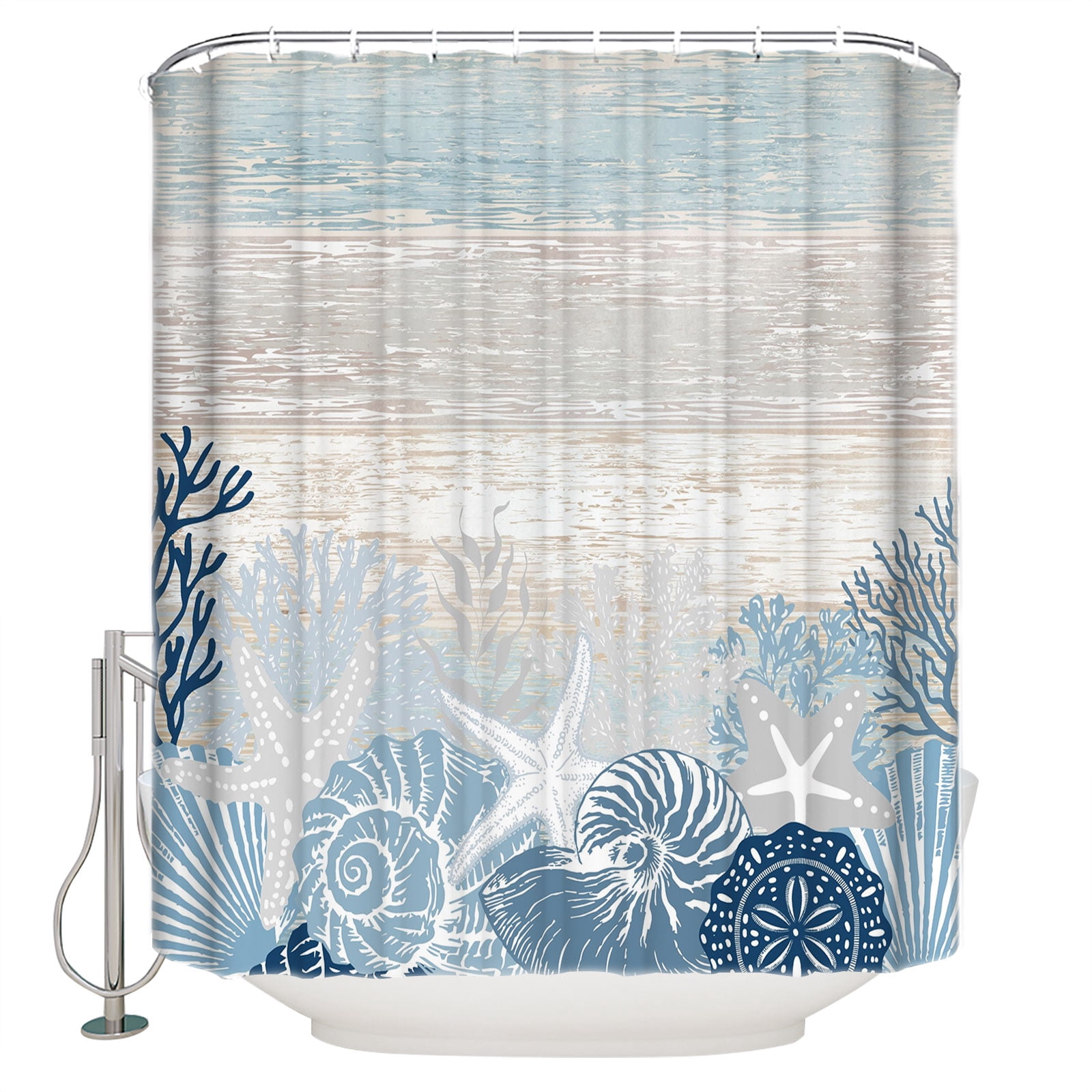 Coastal Coral Bathroom Shower Curtains with 12 Hooks Waterproof Shower ...