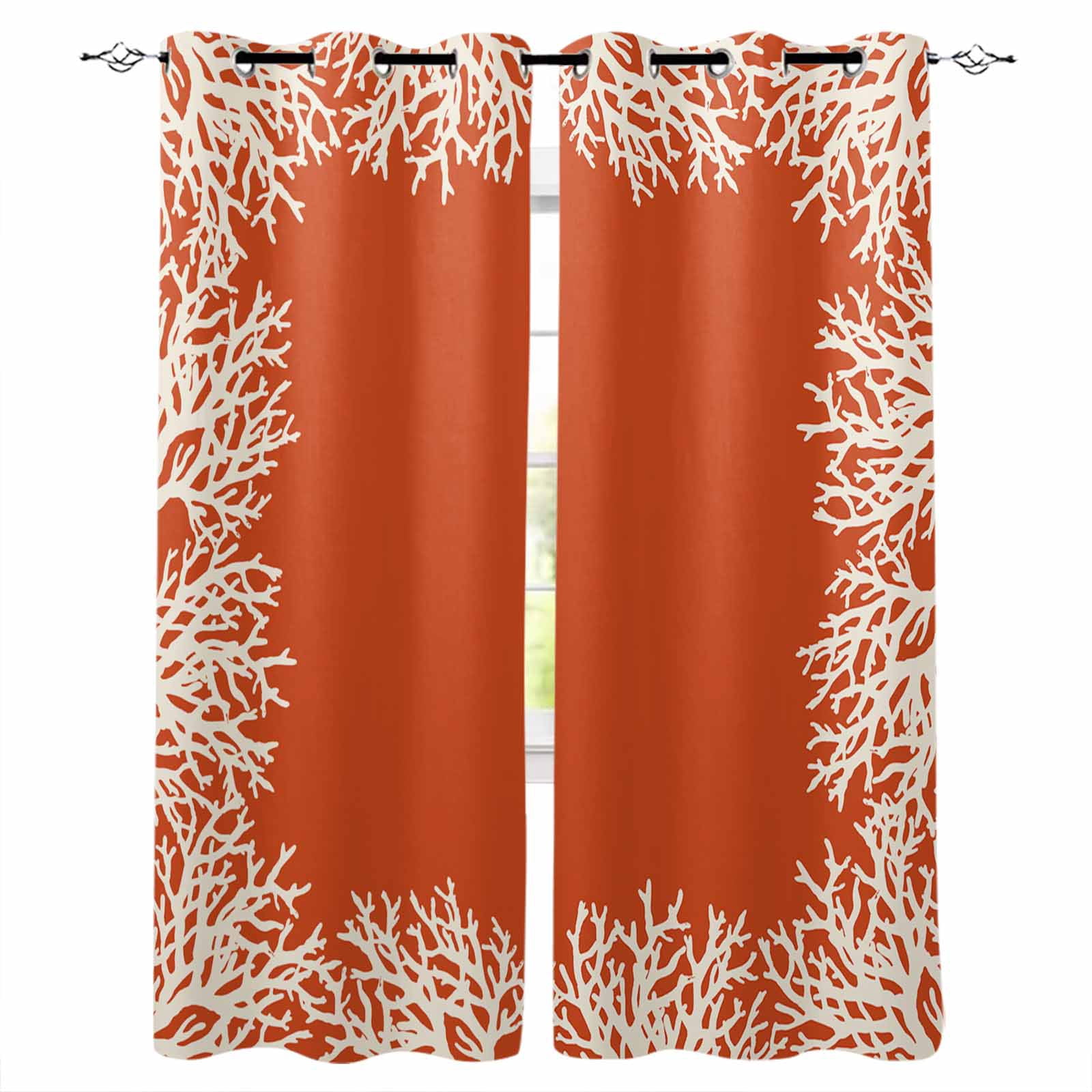 Coastal Coral Blackout Curtains 54 Inches Long, Orange White Ocean ...
