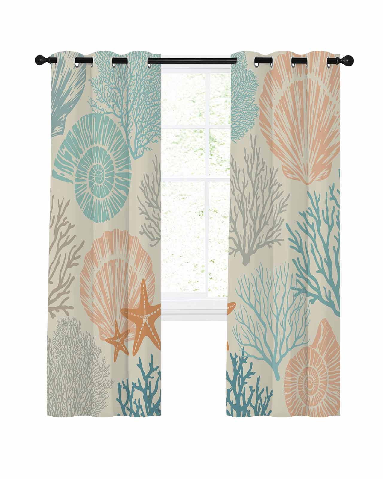 Coastal Coral Blackout Curtains 72 Inches Length, Orange Nautical ...