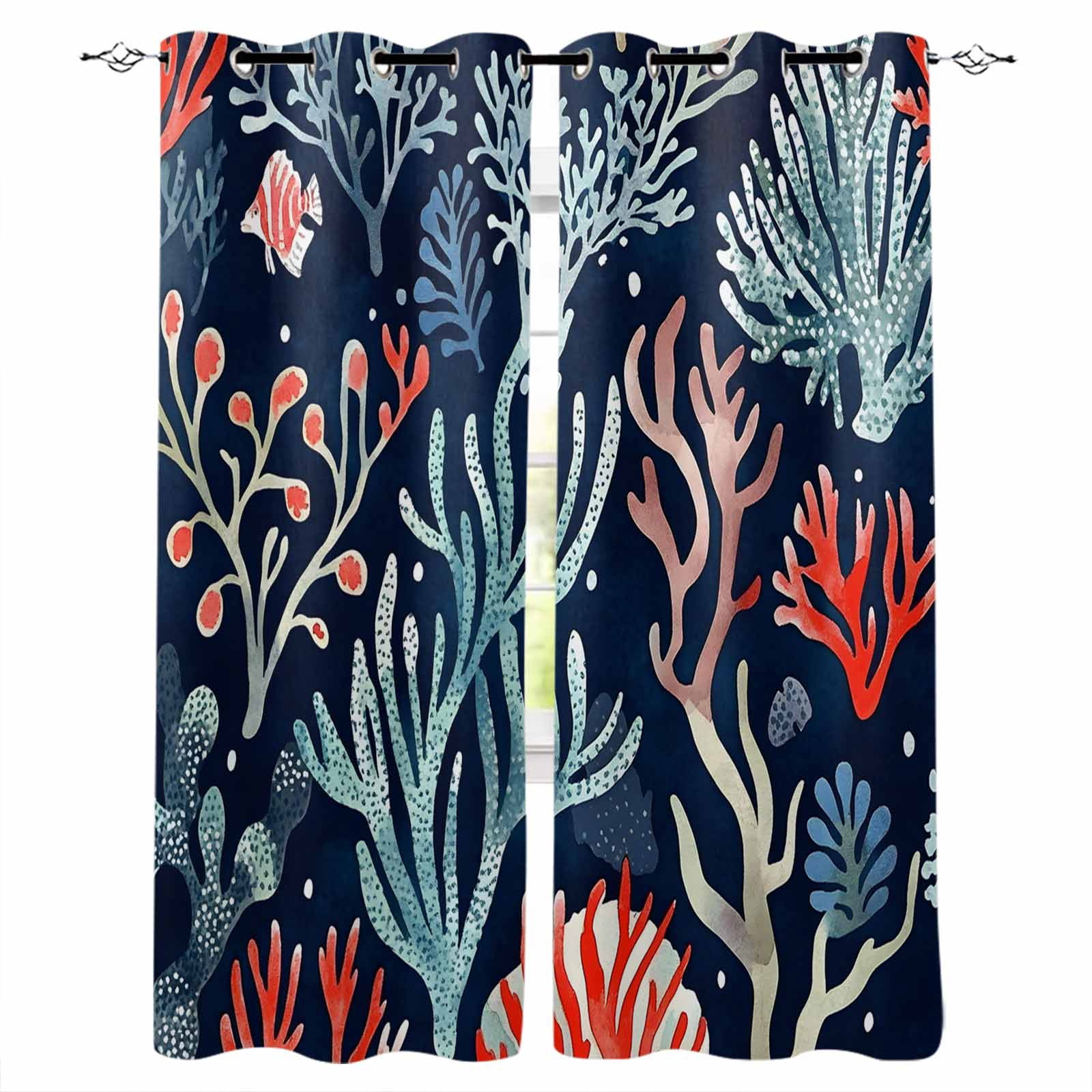 Coastal Coral Blackout Curtains for Bedroom Living Room Darkening ...