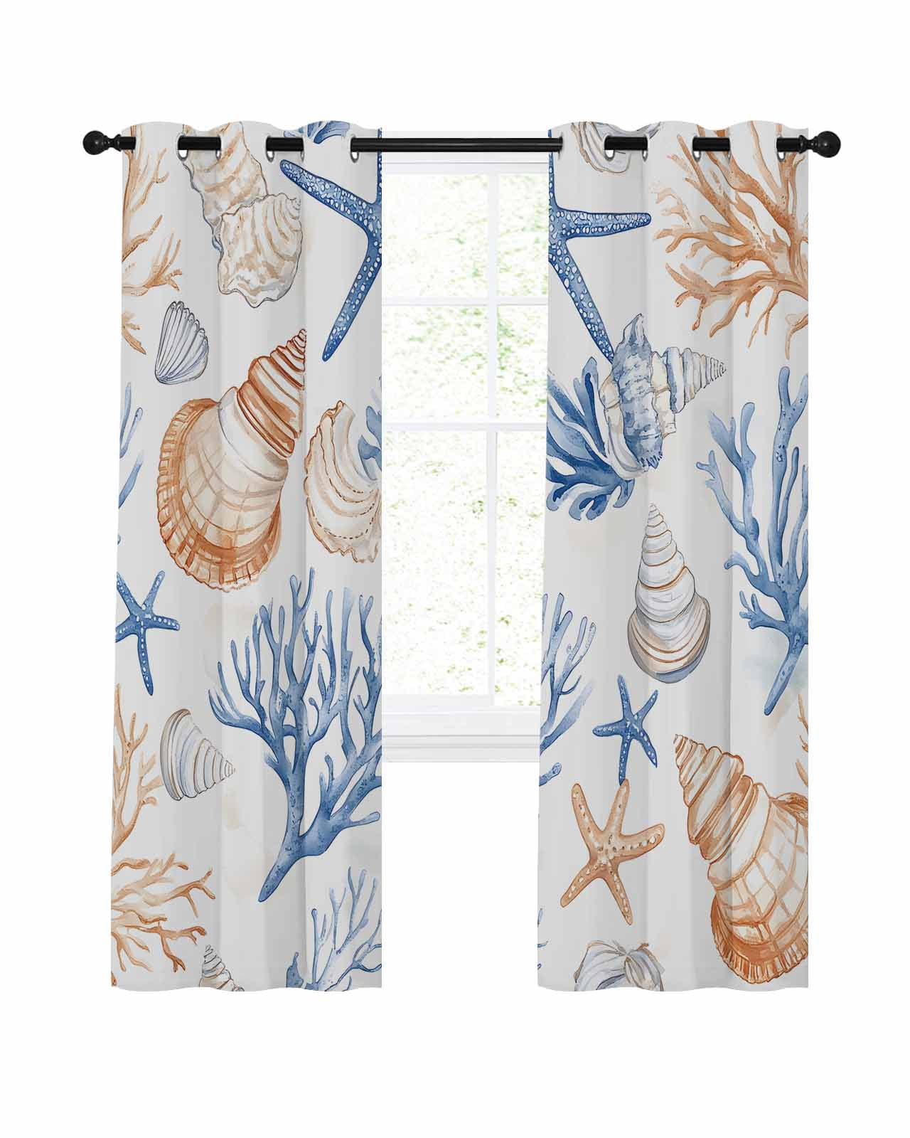 Coastal Coral Blackout Curtains, Light Blocking Print Window Curtains ...