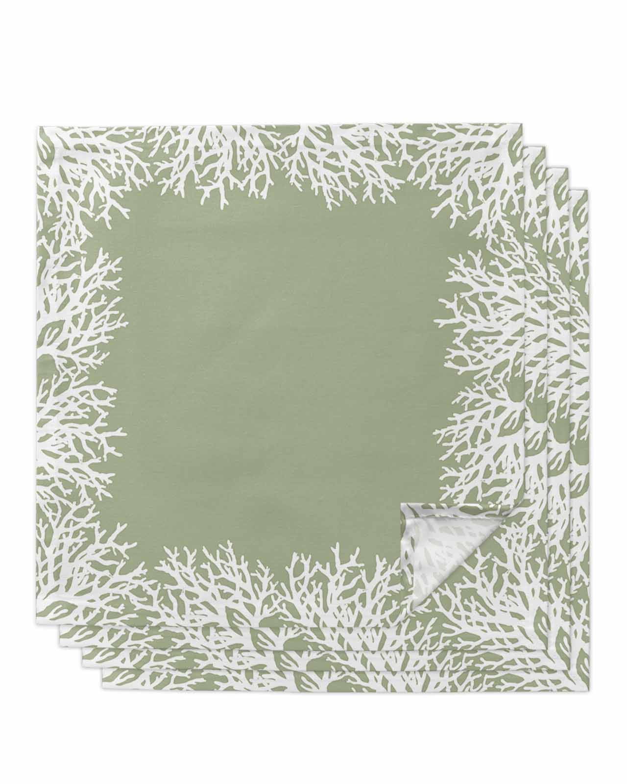 Coastal Coral Cloth Napkins Set of 4 Reusable Dinner Napkins, Sage ...