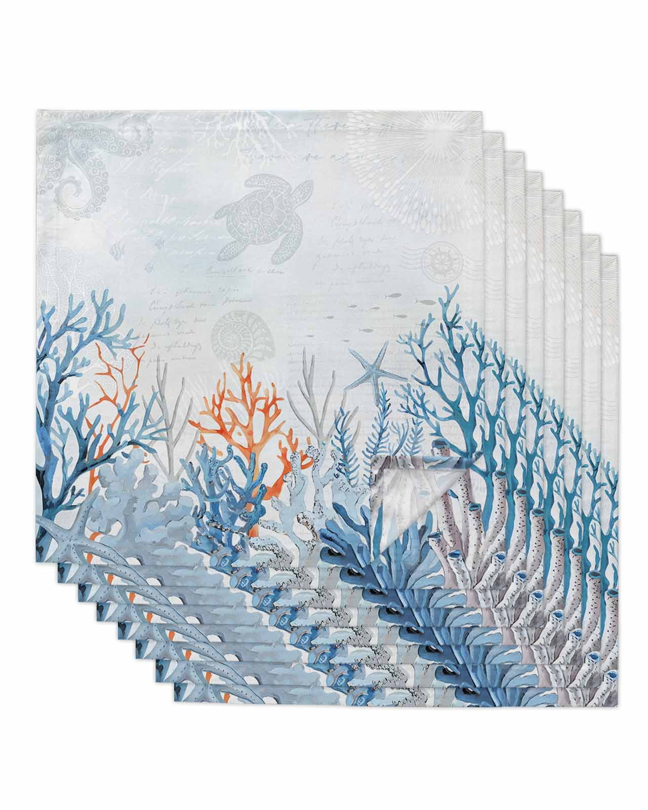 Coastal Coral Cloth Napkins Set of 8 Reusable Dinner Napkins, Blue ...