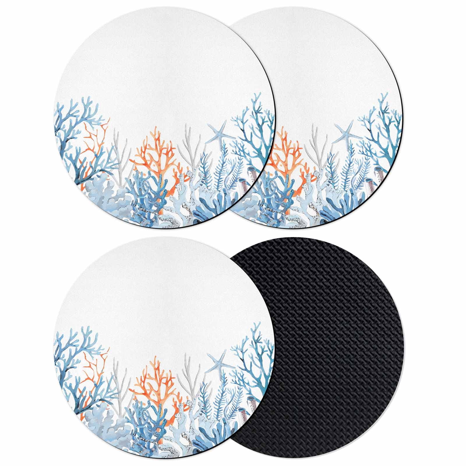 Coastal Coral Coasters Set of 4, Blue Ocean Starfish Seagrass ...