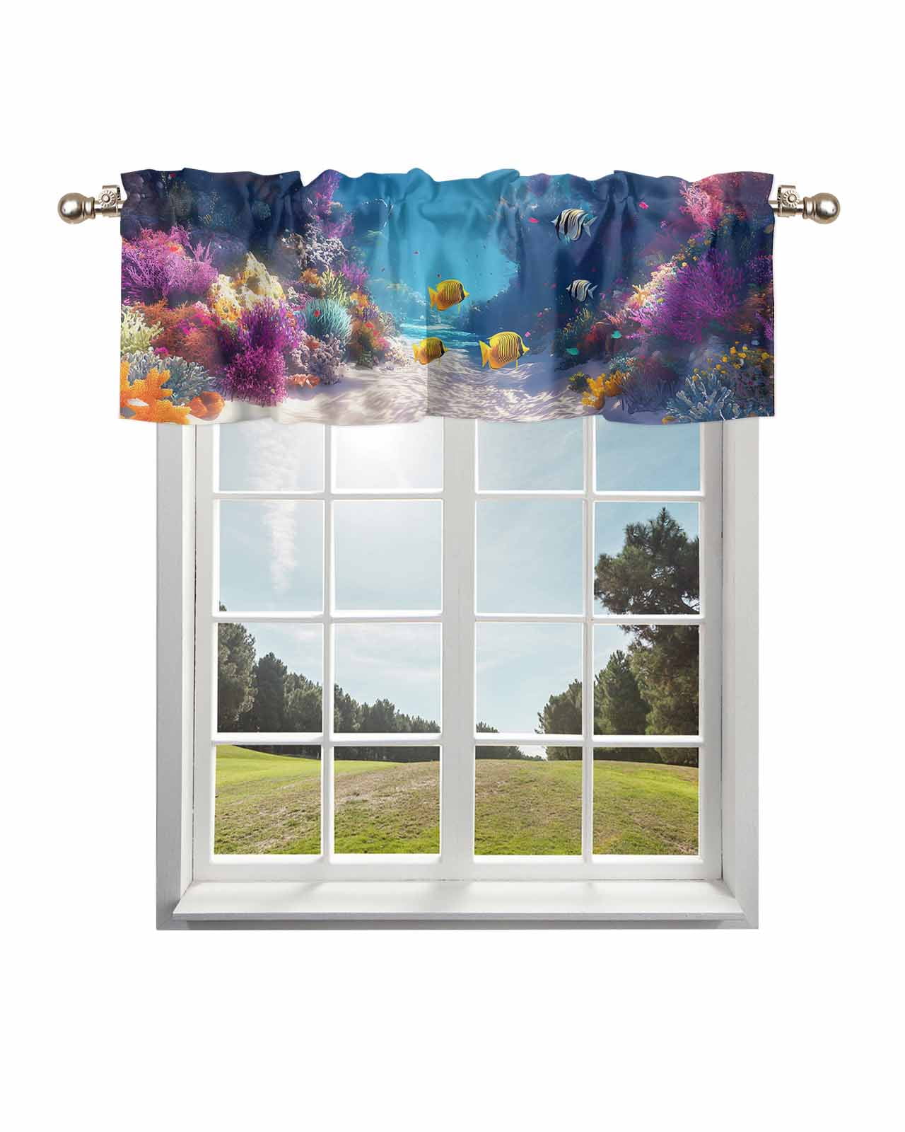 Coastal Coral Curtain Valance for Windows/Living Room/Kitchen/Bathroom ...