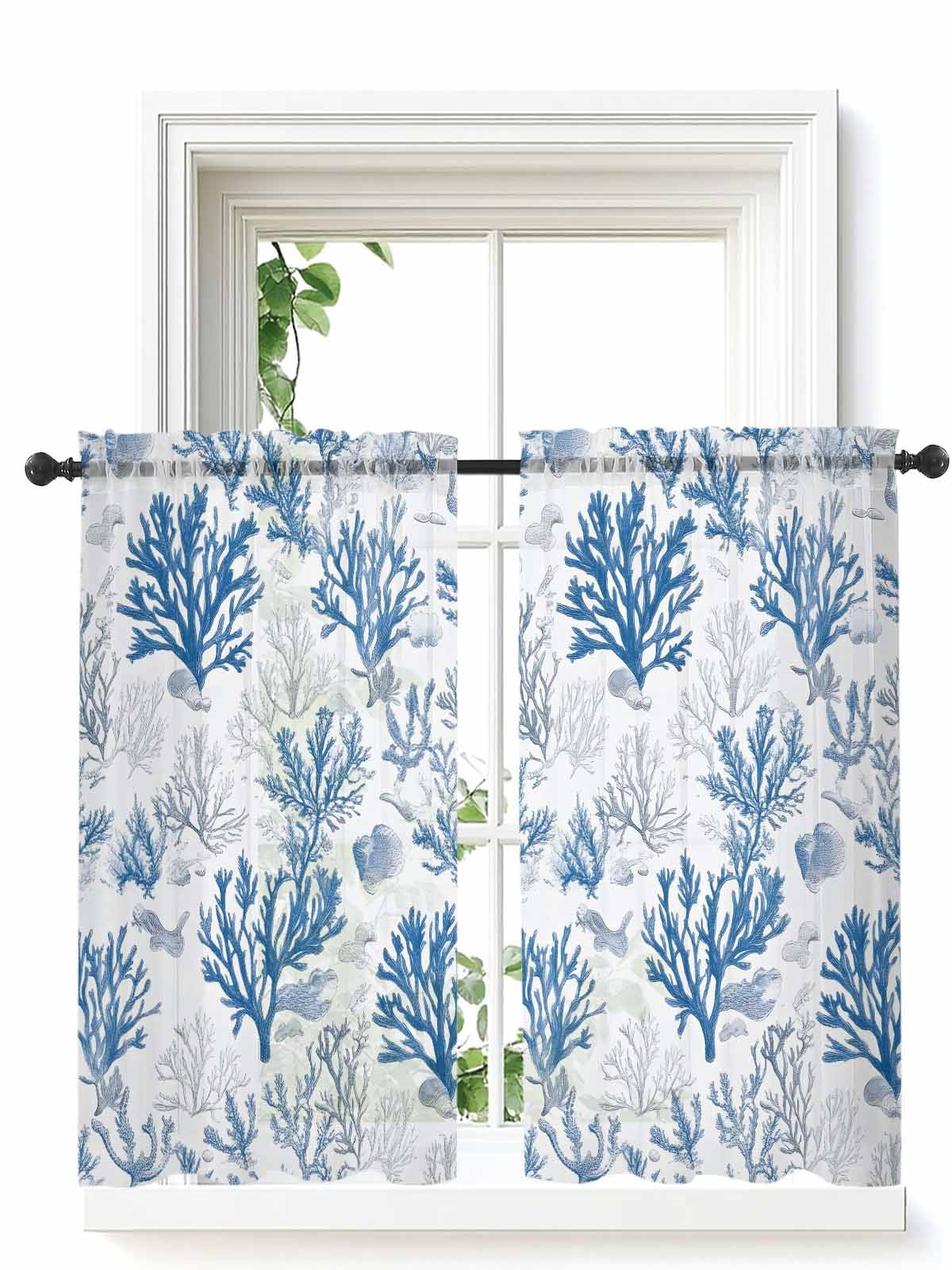 Coastal Coral Curtains 54 Inch Length,Sheer Curtains for Bedroom Living ...
