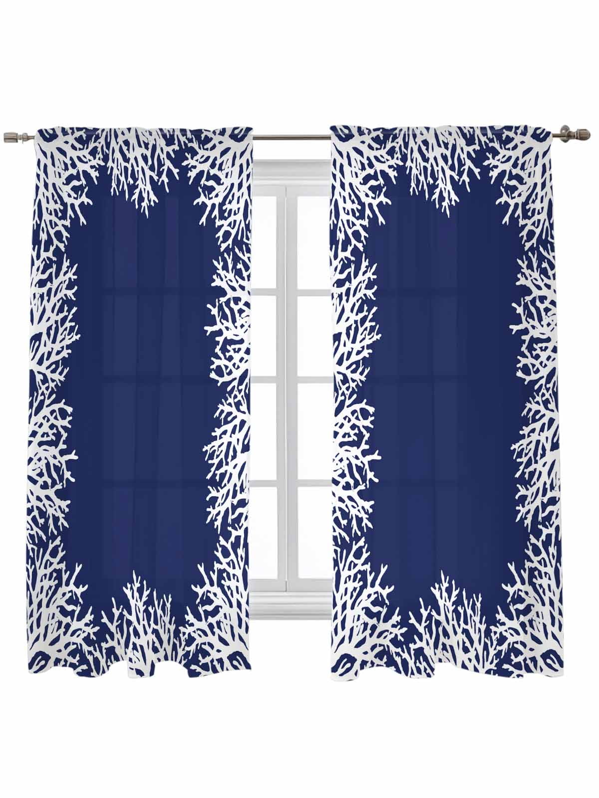 Coastal Coral Curtains 63 Inch Length, Sheer Curtains for Bedroom ...