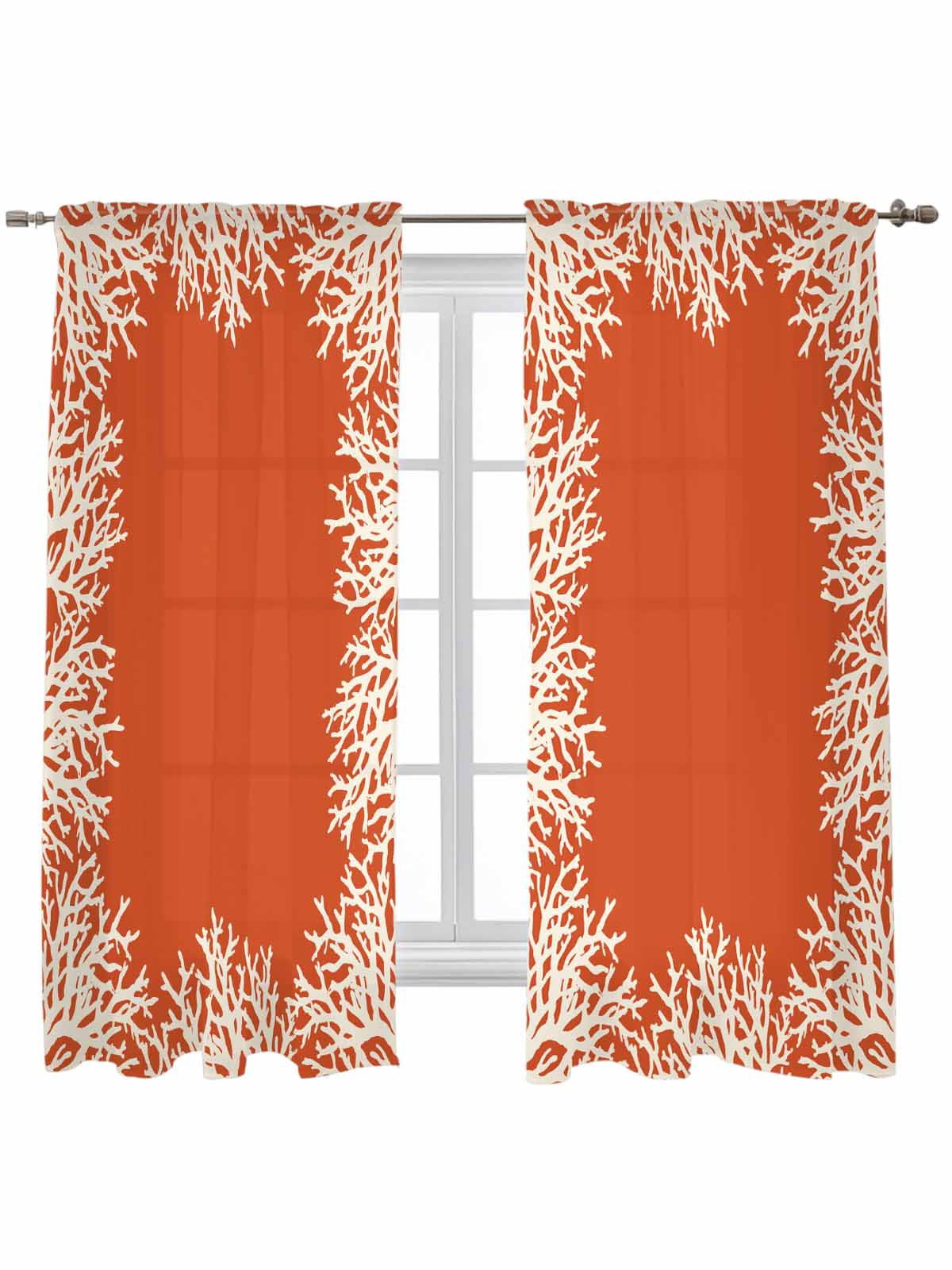 Coastal Coral Curtains 72 Inch Length,Sheer Curtains for Bedroom Living ...