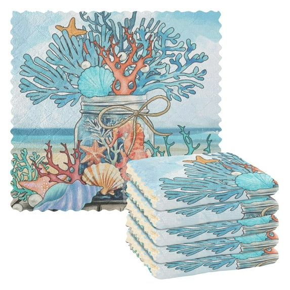 Coastal Coral Kitchen Cloth Dish Towels for Drying Washing Absorbent ...