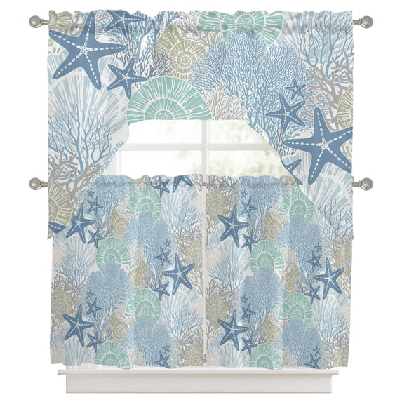 Coastal Coral Kitchen Curtains Swag Valance and Tier Curtains Set 24 ...