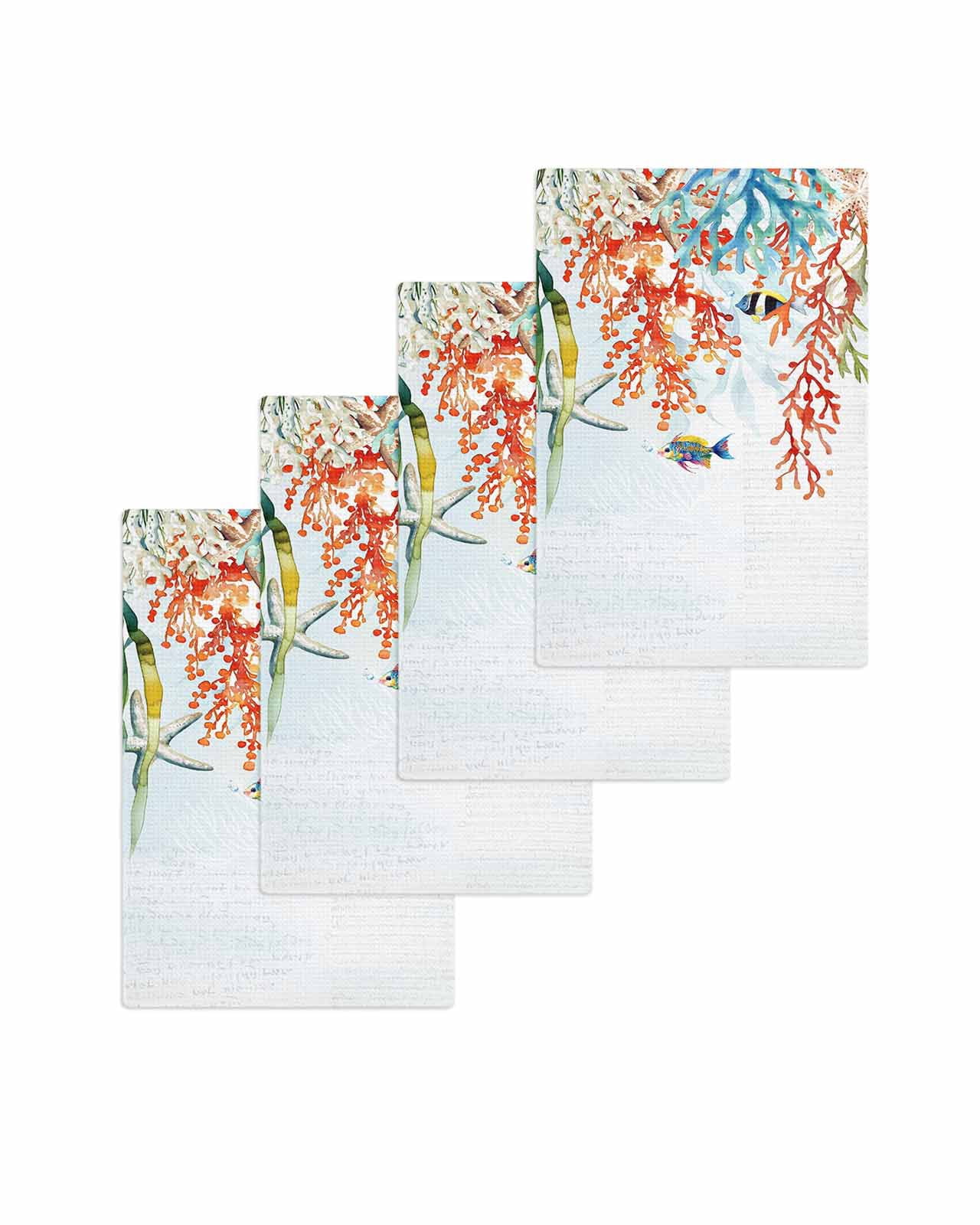 Coastal Coral Kitchen Dish Towels for Drying Dishes Set of 4, Summer ...