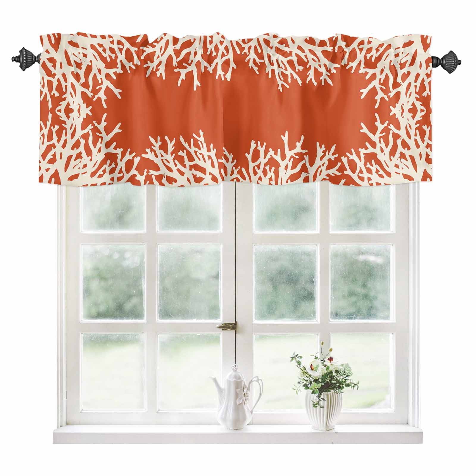 Coastal Coral Kitchen Valances for Windows 42x12 Inch Kitchen Curtains ...