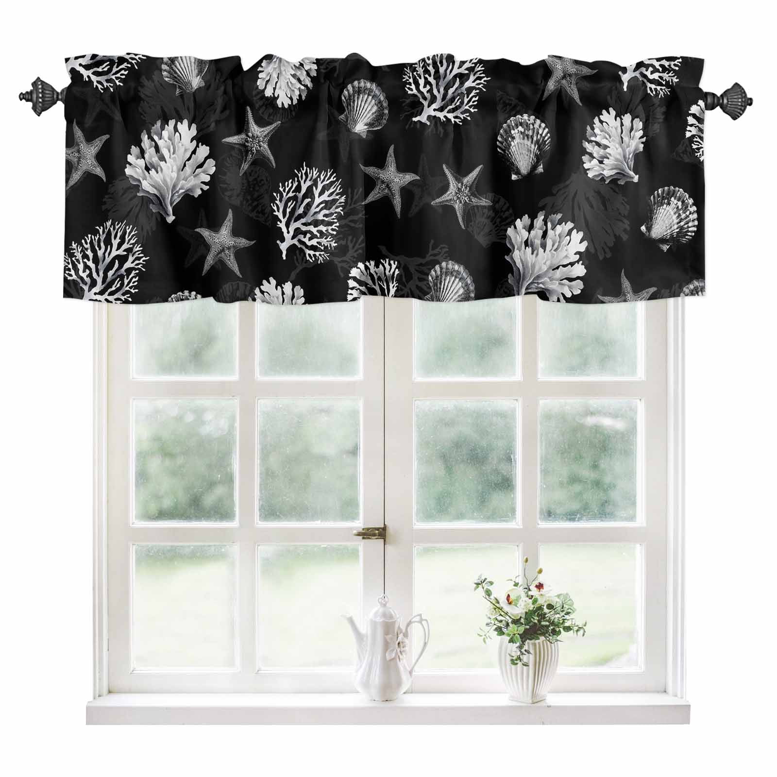 Coastal Coral Kitchen Valances for Windows 42x12 Inch Kitchen Curtains ...