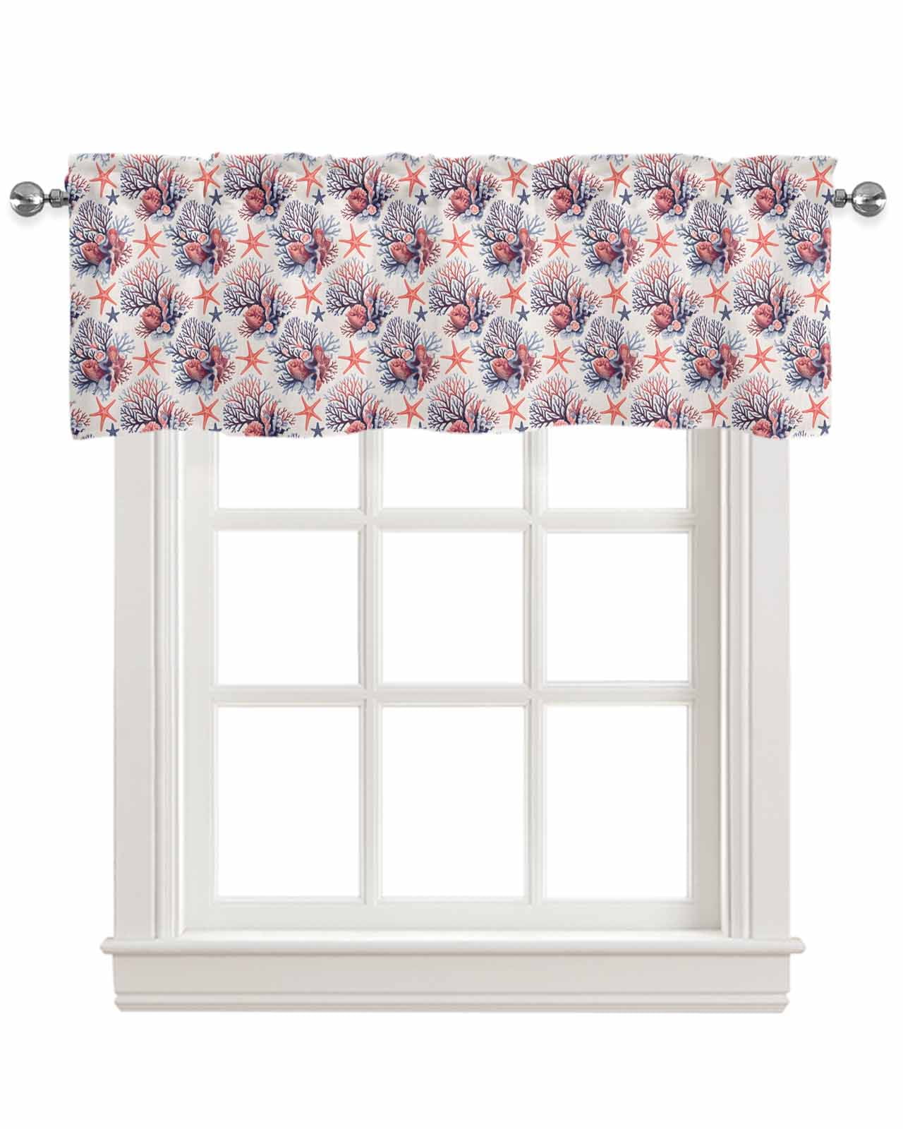 Coastal Coral Kitchen Valances for Windows Farmhouse Linen Window ...