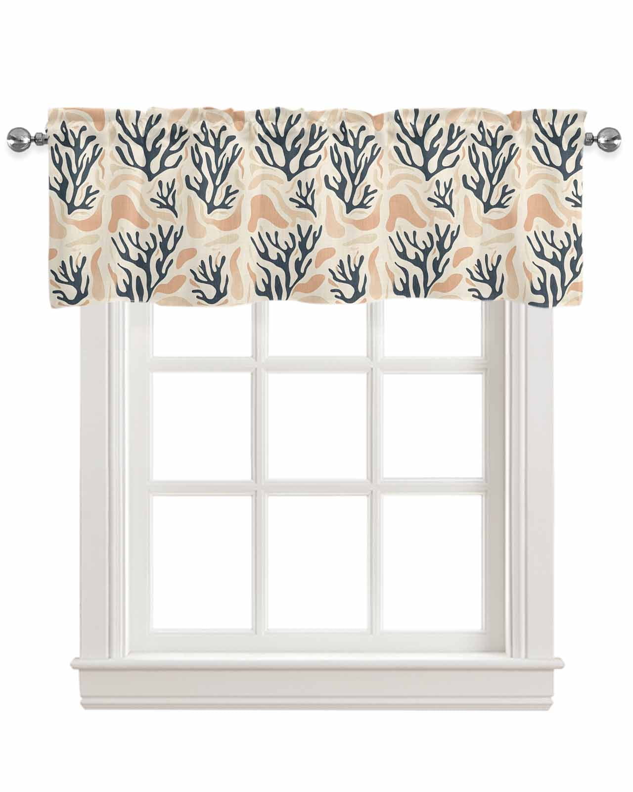 Coastal Coral Kitchen Valances for Windows Farmhouse Linen Window ...