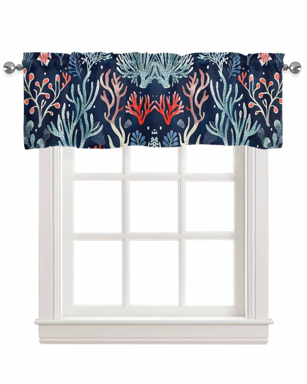Coastal Coral Kitchen Valances for Windows Farmhouse Linen Window ...