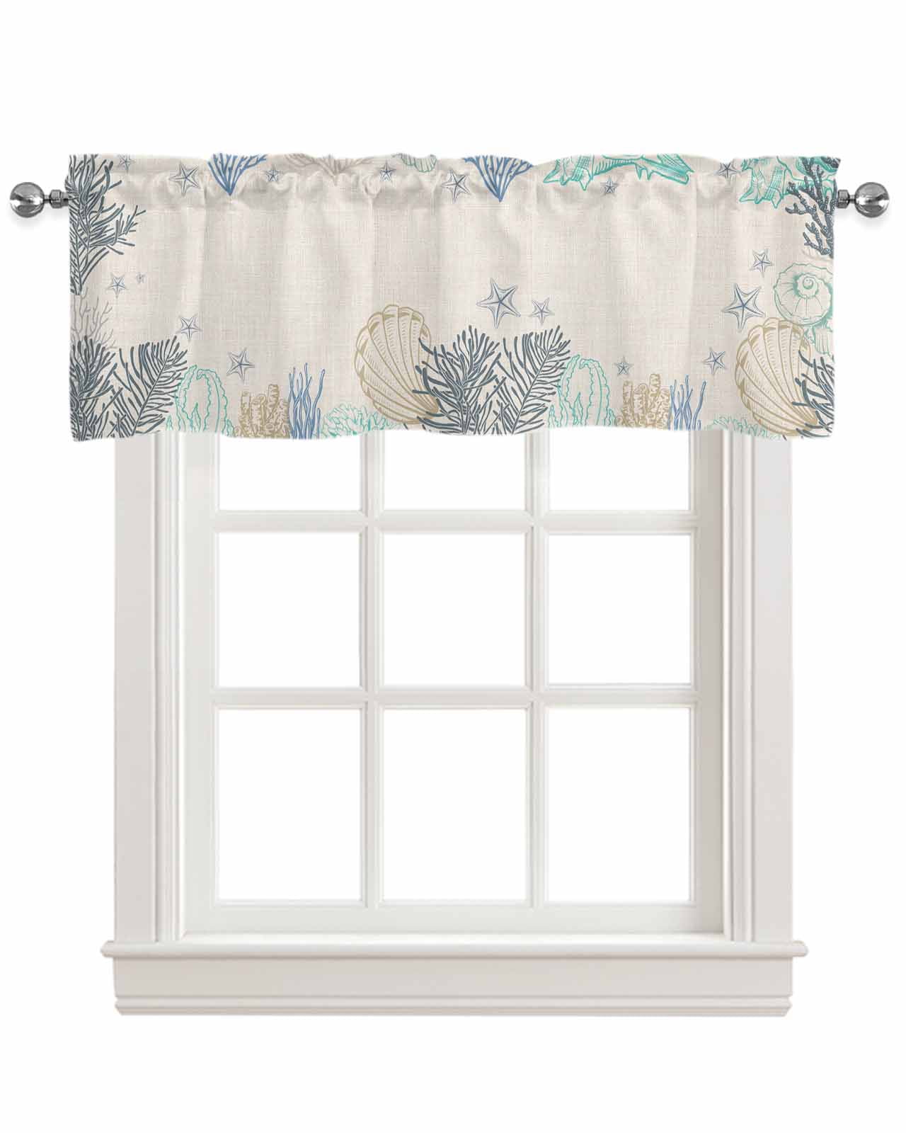 Coastal Coral Linen Curtain Valance for Bedroom/Bathroom/Kitchen/Office ...